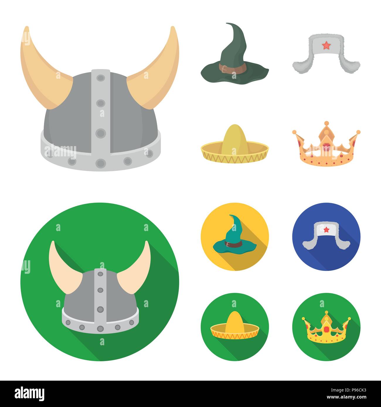 Sombrero, Hut mit ear-Klappen, Helm des Viking. Hüte Sammlung Icons im ...