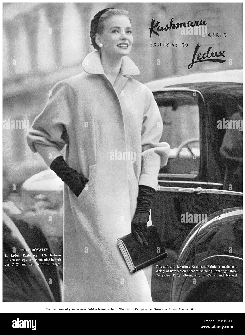 1956 Britische mode Werbung für kashmara Gewebe von Ledux ...
