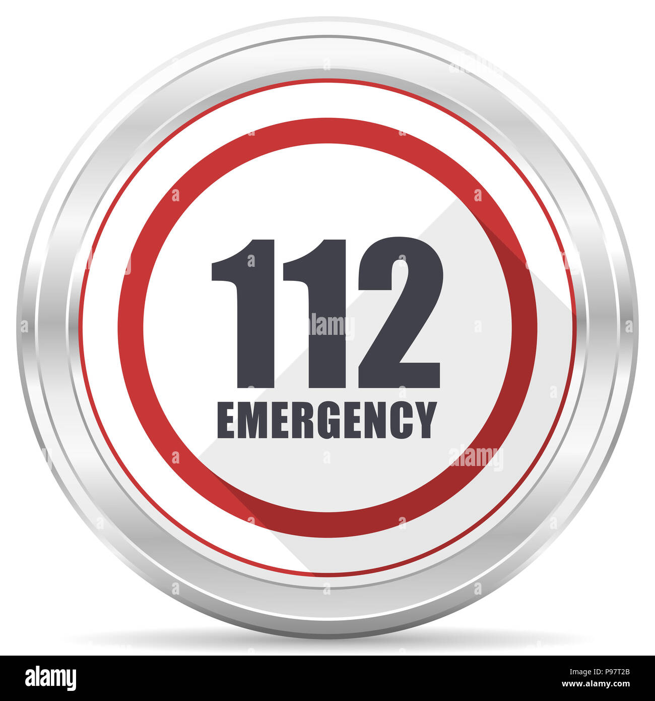 Notrufnummer 112 silber metallic Chrom Grenze runde Web Symbol auf ...
