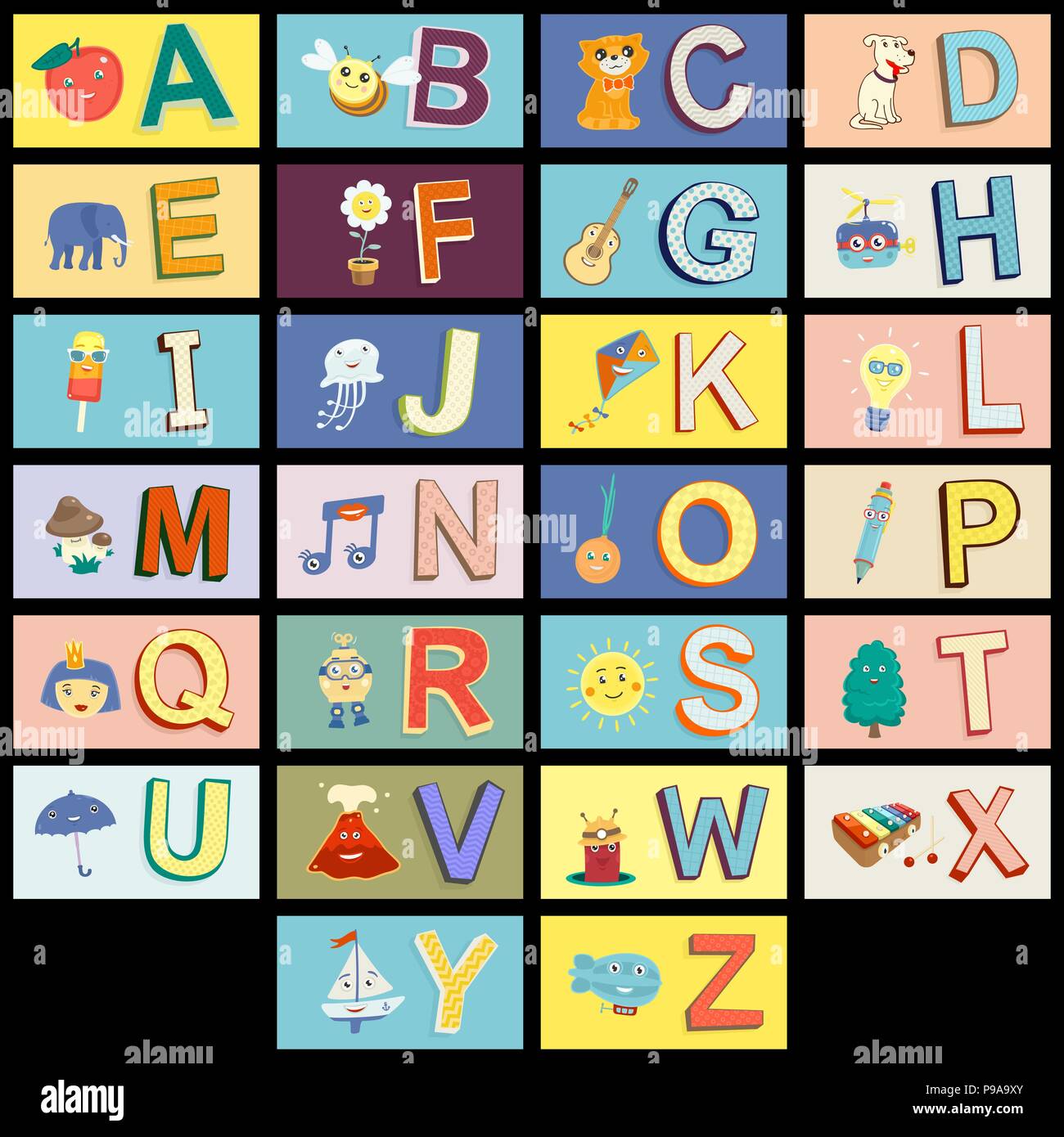 Vector Illustration Cartoon Kinder Alphabet Stock-Vektorgrafik - Alamy