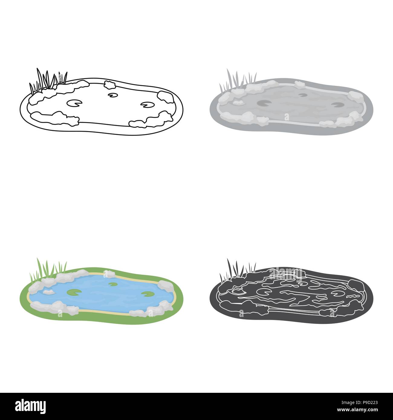 Teich Symbol im Comic-stil auf weißem Hintergrund. Park symbol Vektor ...