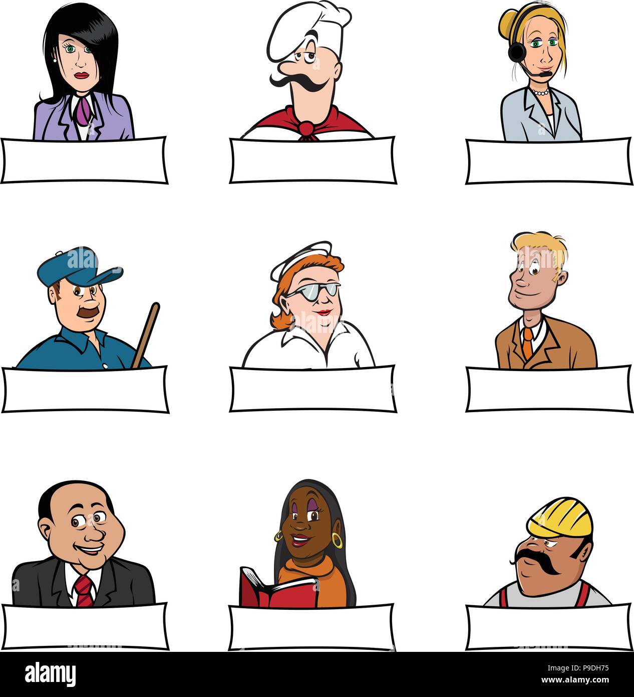 Cartoon Vector Illustration eines Menschen Berufe Zeichen Stock ...