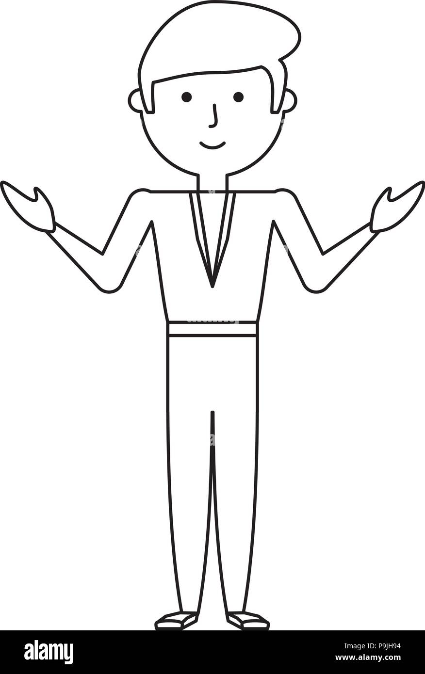 Cartoon Mann stand mit offenen Armen Symbol auf weißem Hintergrund ...