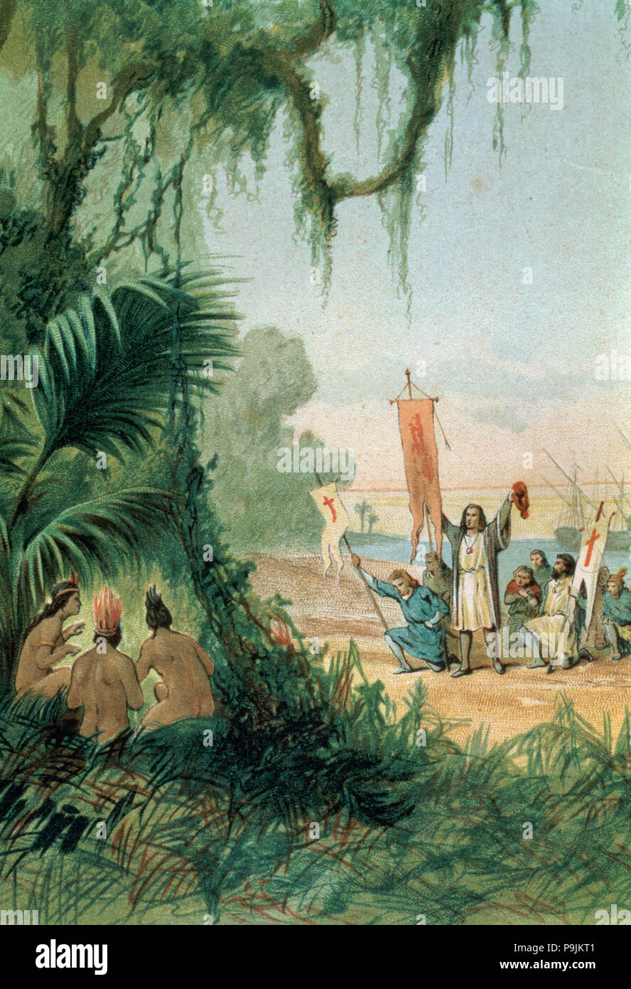 Entdeckung Amerikas, die Landung von Kolumbus auf der Insel San ...