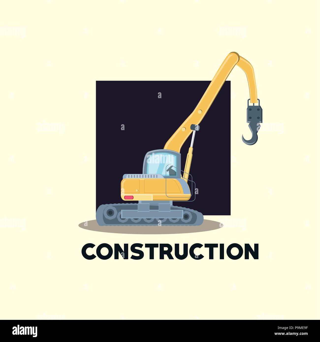 Konstruktion mit Kran Symbol auf weißem Hintergrund, farbenfrohen ...