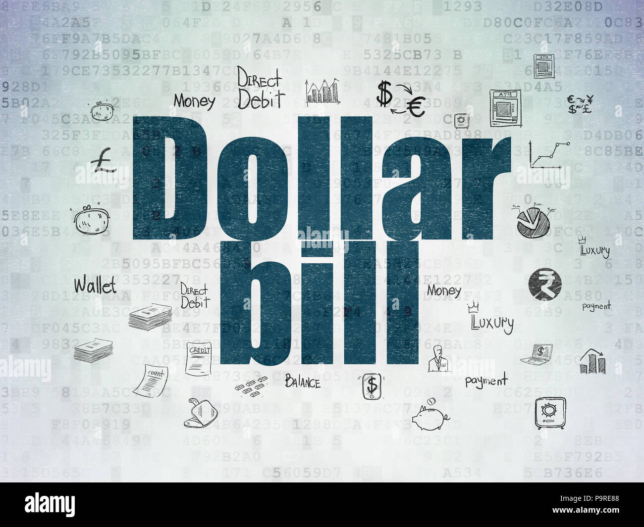 Banking Konzept: blau lackiert Text Dollar Bill auf digitale Daten ...