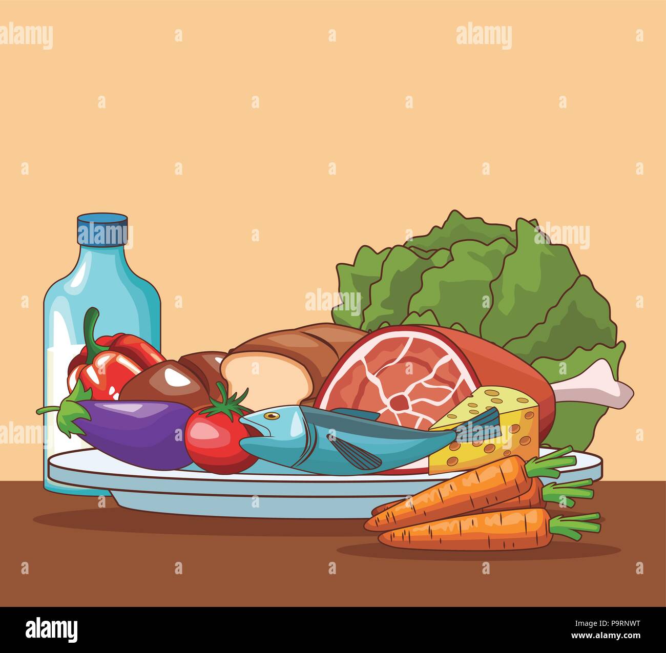 Gesundes Essen auf den Tisch cartoons Vector Illustration graphic ...