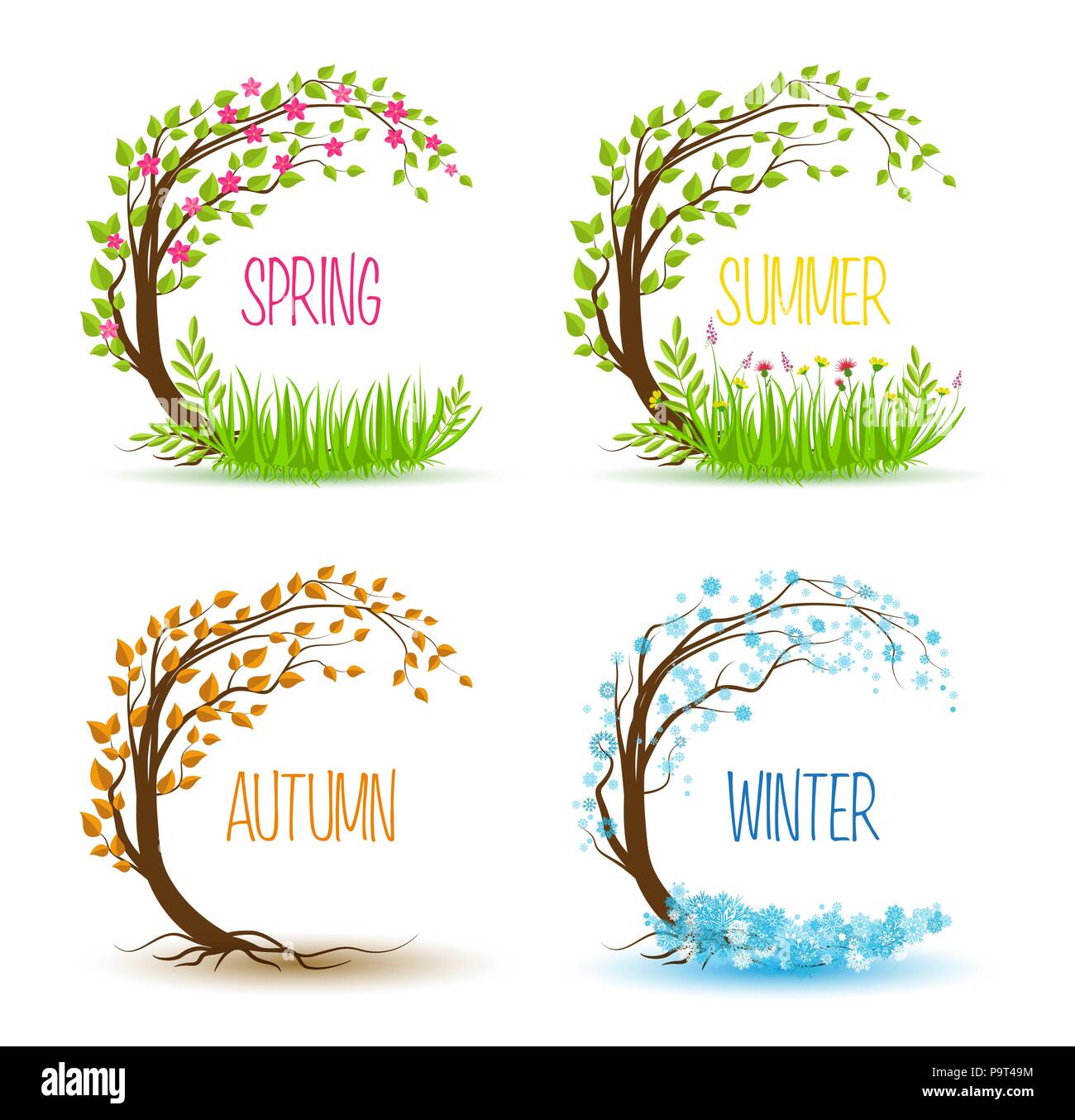 Four seasons cartoon illustration Ausgeschnittene Stockfotos und ...