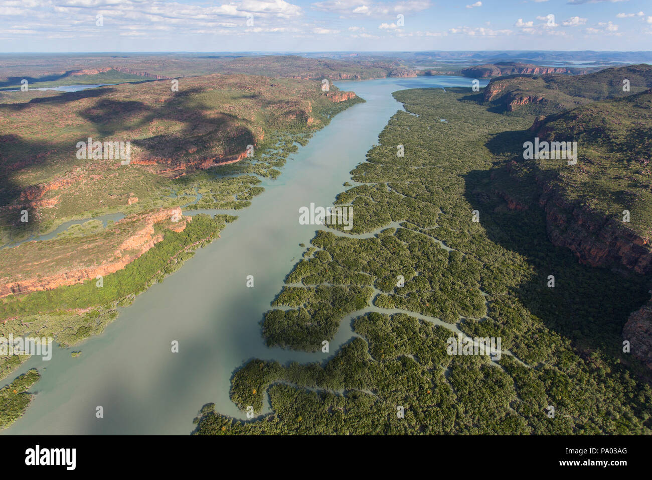 Luftaufnahmen, die die Hunter River Valley in der Kimberley, Western ...