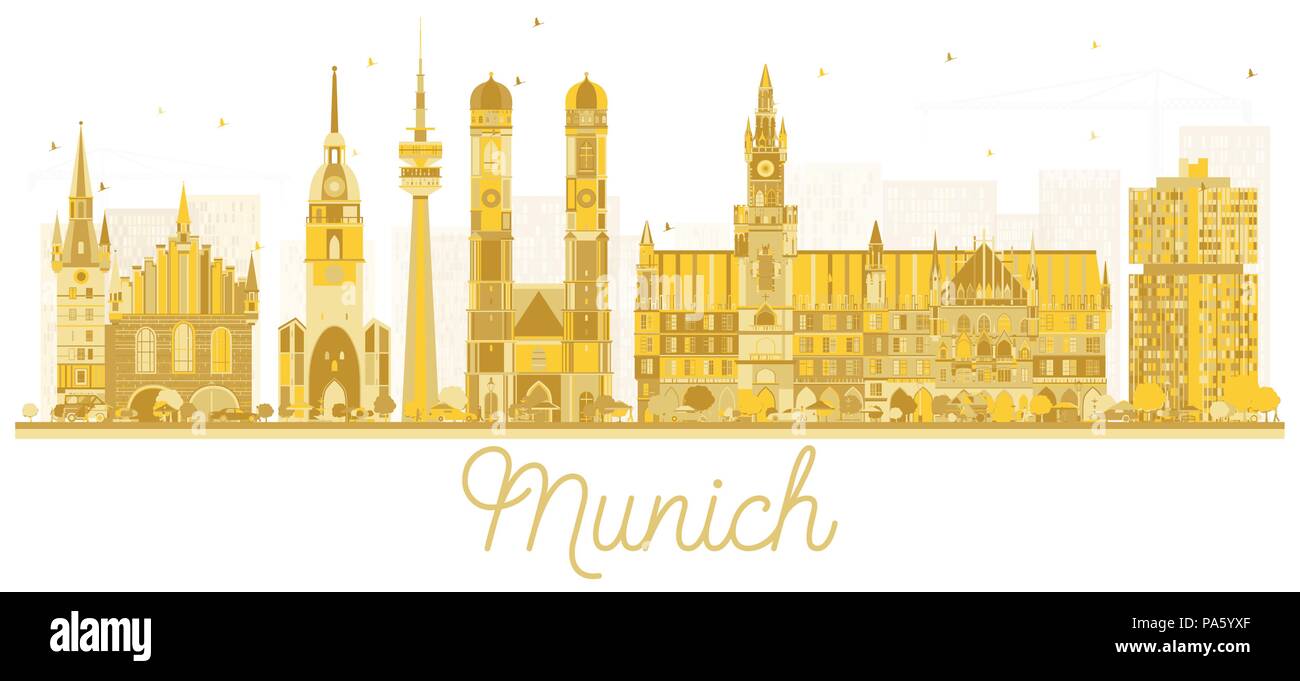 München Deutschland Skyline der Stadt goldene Silhouette. Vector ...