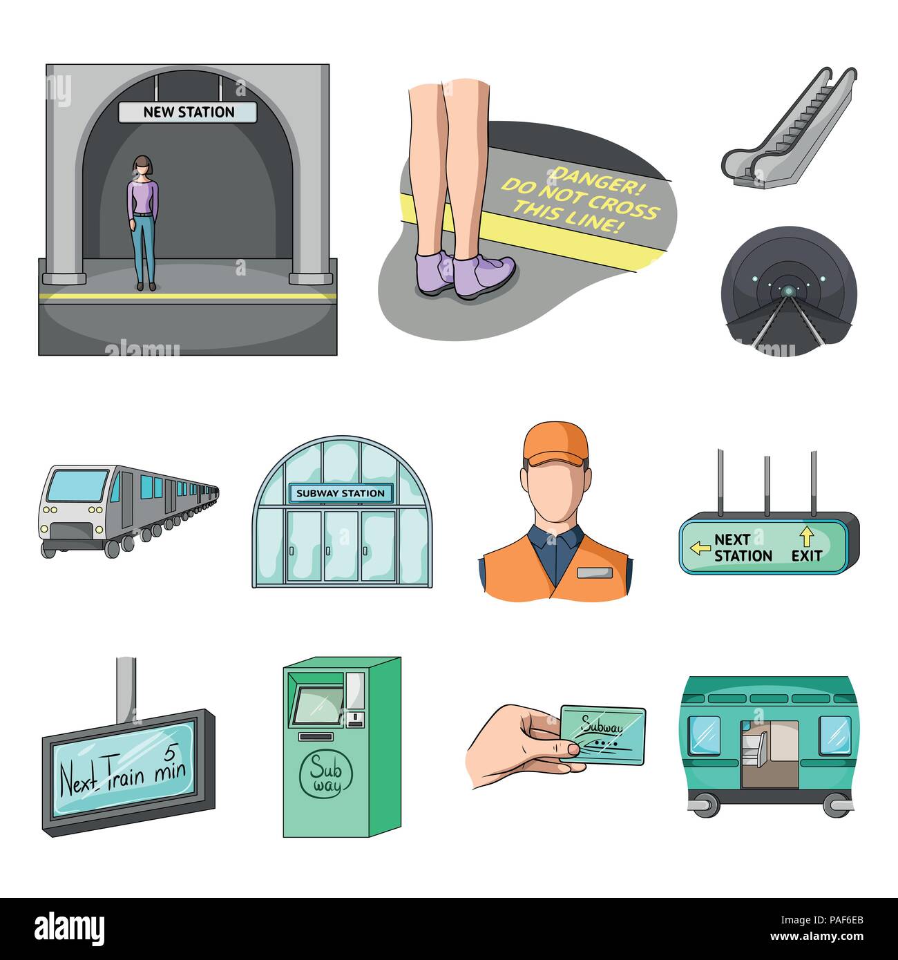U-Bahn-, U-Bahn cartoon Symbole im Set Sammlung für Design ...