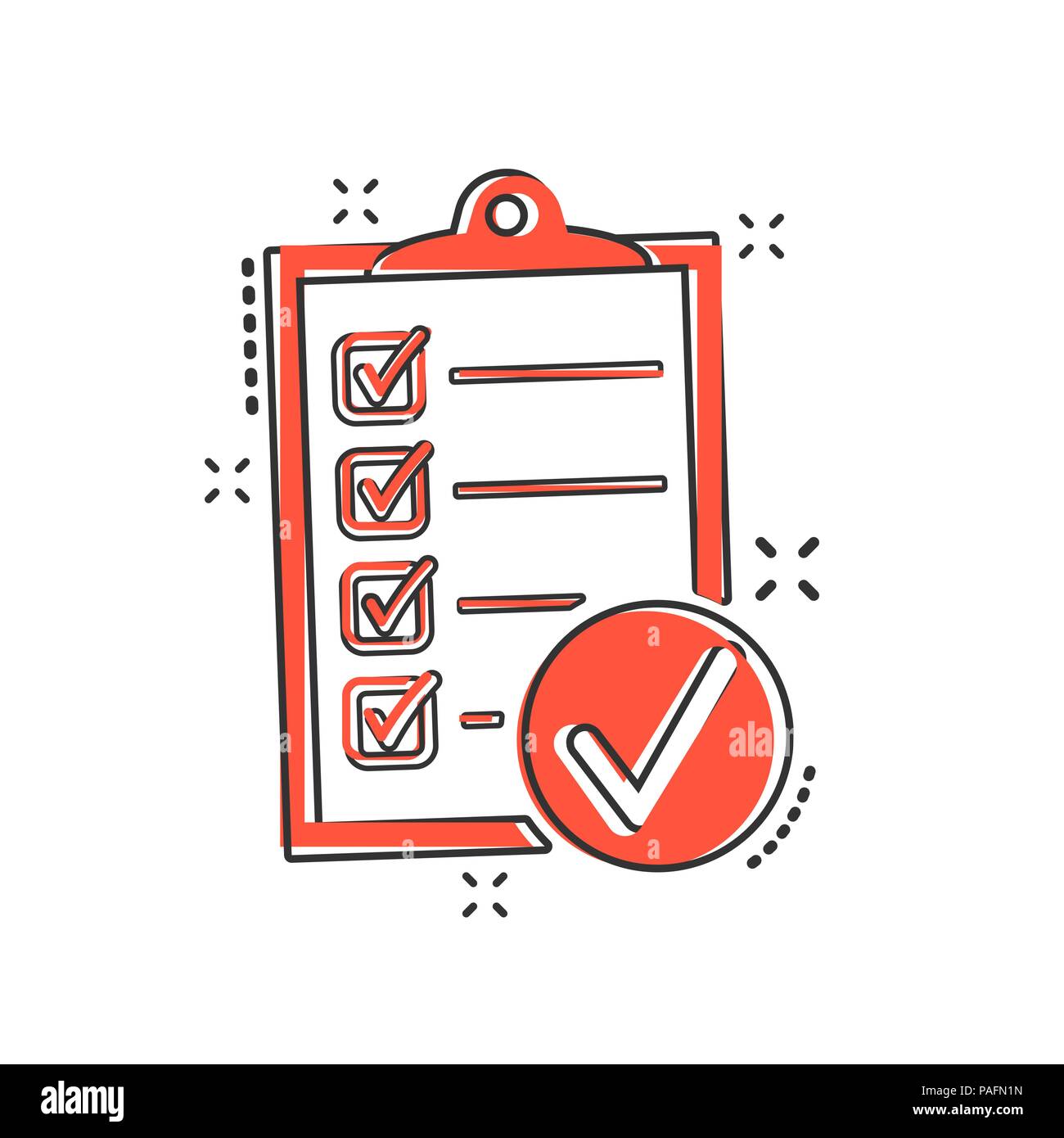 Vektor cartoon Checkliste Symbol im Comic-stil. Checkliste, in der ...