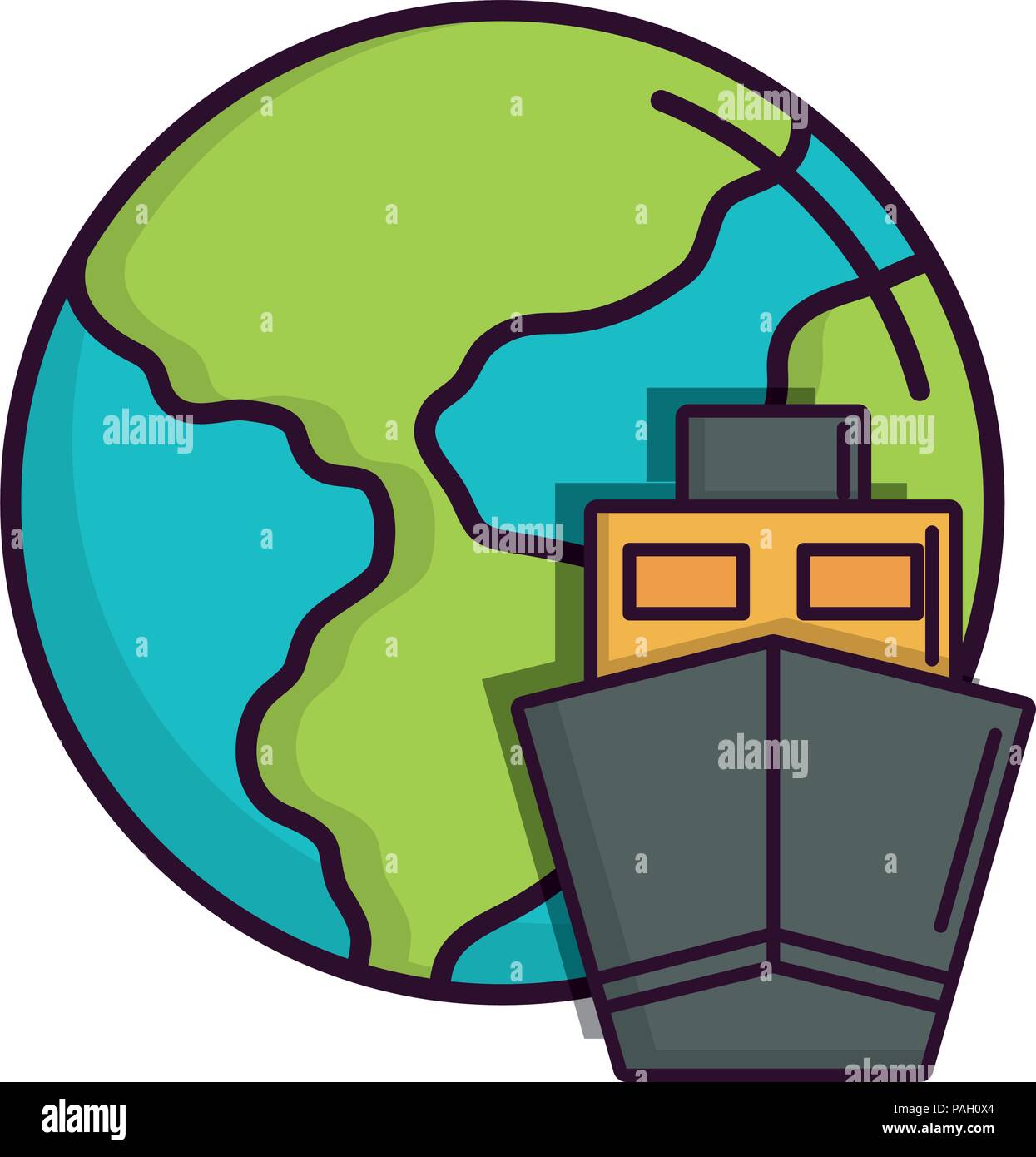 Erde - Planet und Schiff Symbol auf weißem Hintergrund, Vector ...