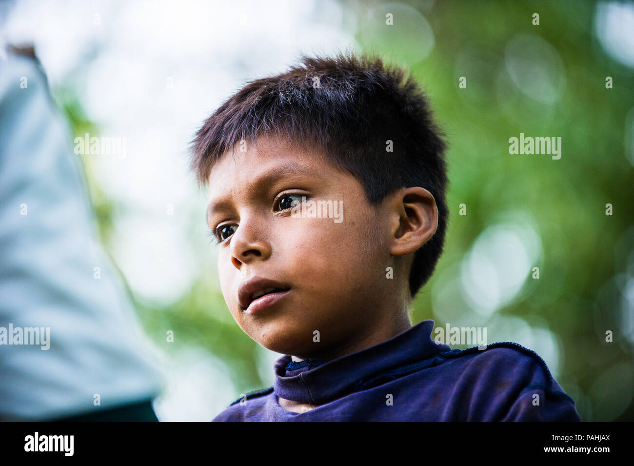 Amazonien, PERU - 10.November 2010: Unbekannter Amazonian boy Portrait ...