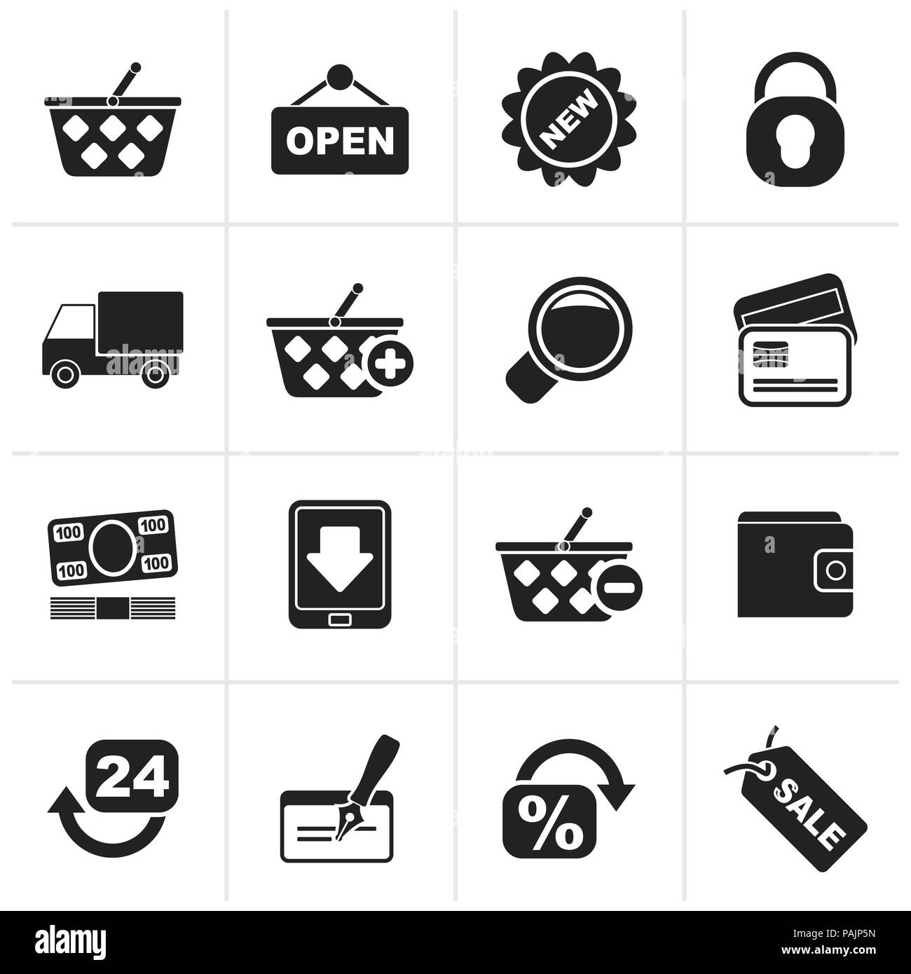 Schwarz Shopping und Handel Symbole - Vektor Icon Set Stock ...