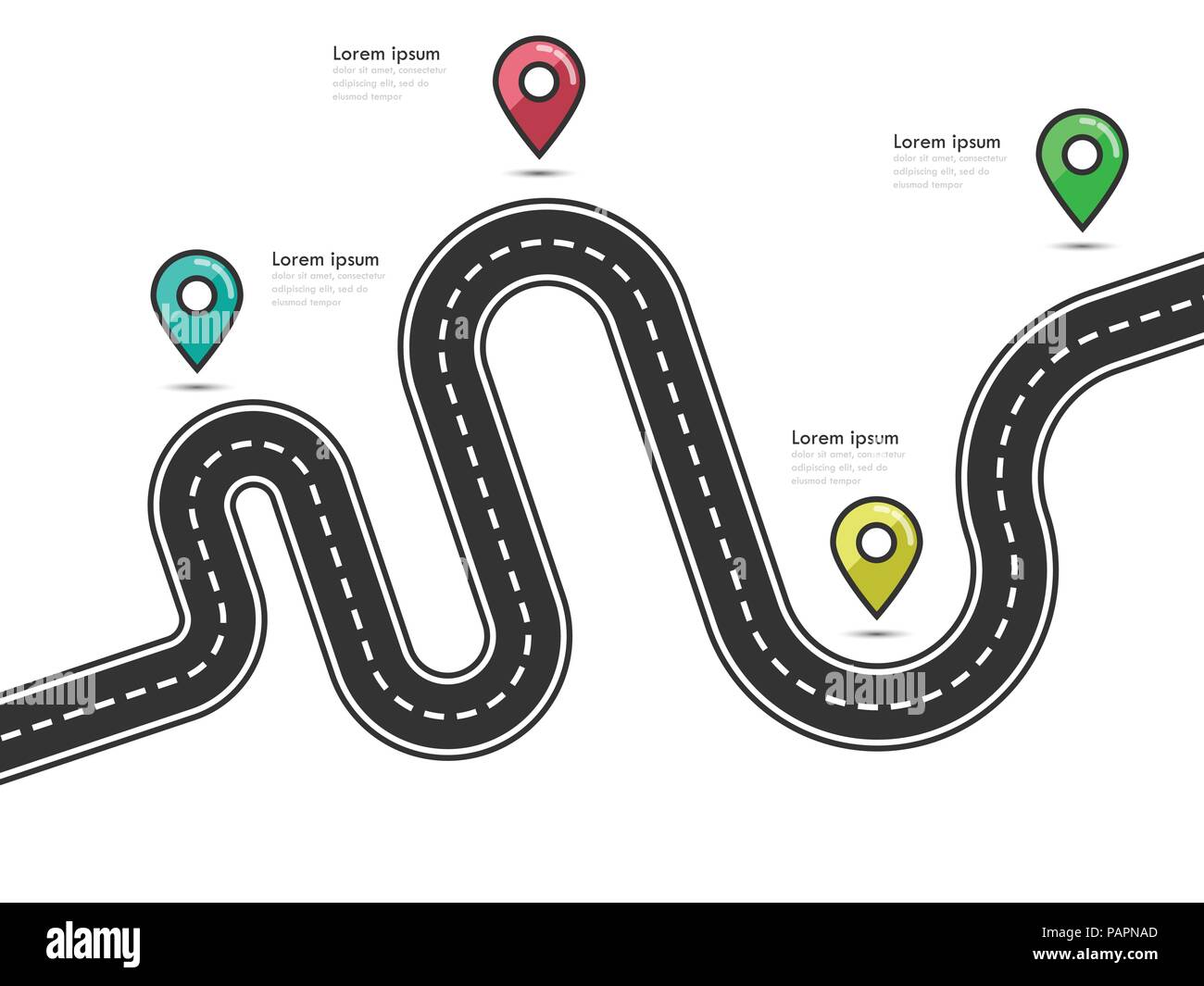Straße Ort Infografik Vorlage mit Pin Pointer. Kurvenreiche Straße auf ...