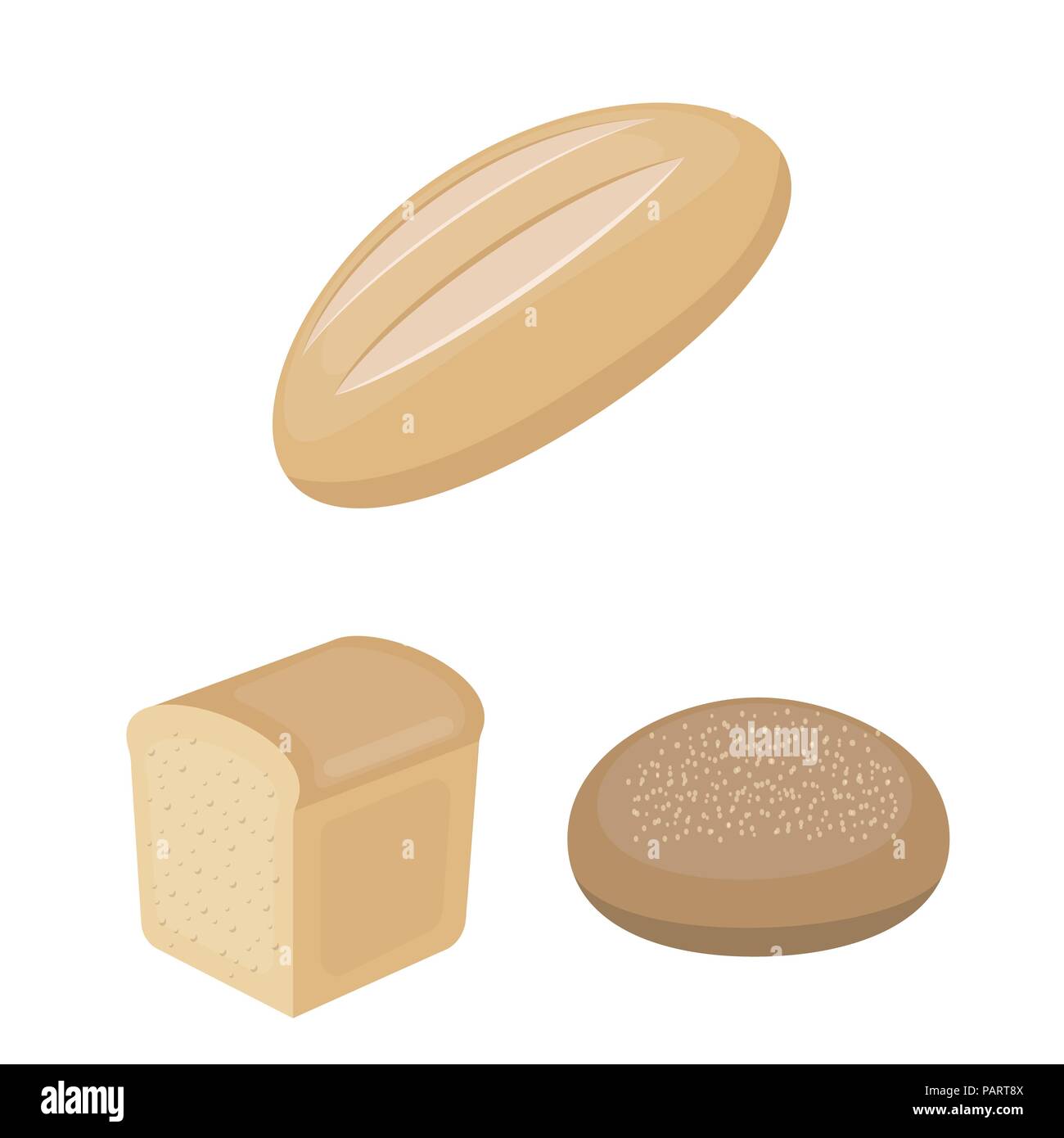 Arten von Brot cartoon Symbole im Set Sammlung für Design. Backwaren ...