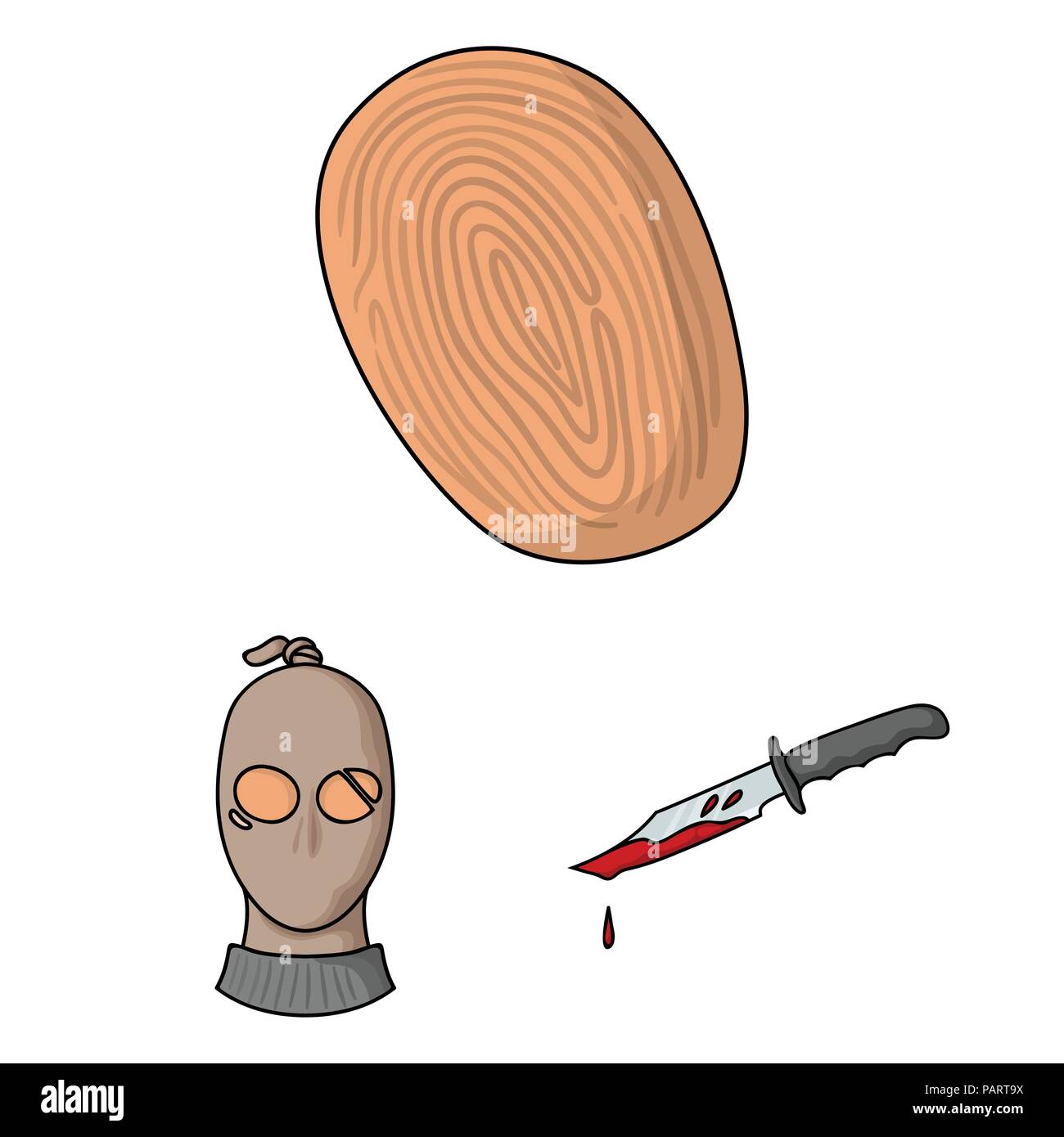 Verbrechen und Strafe cartoon Symbole im Set Sammlung für Design ...