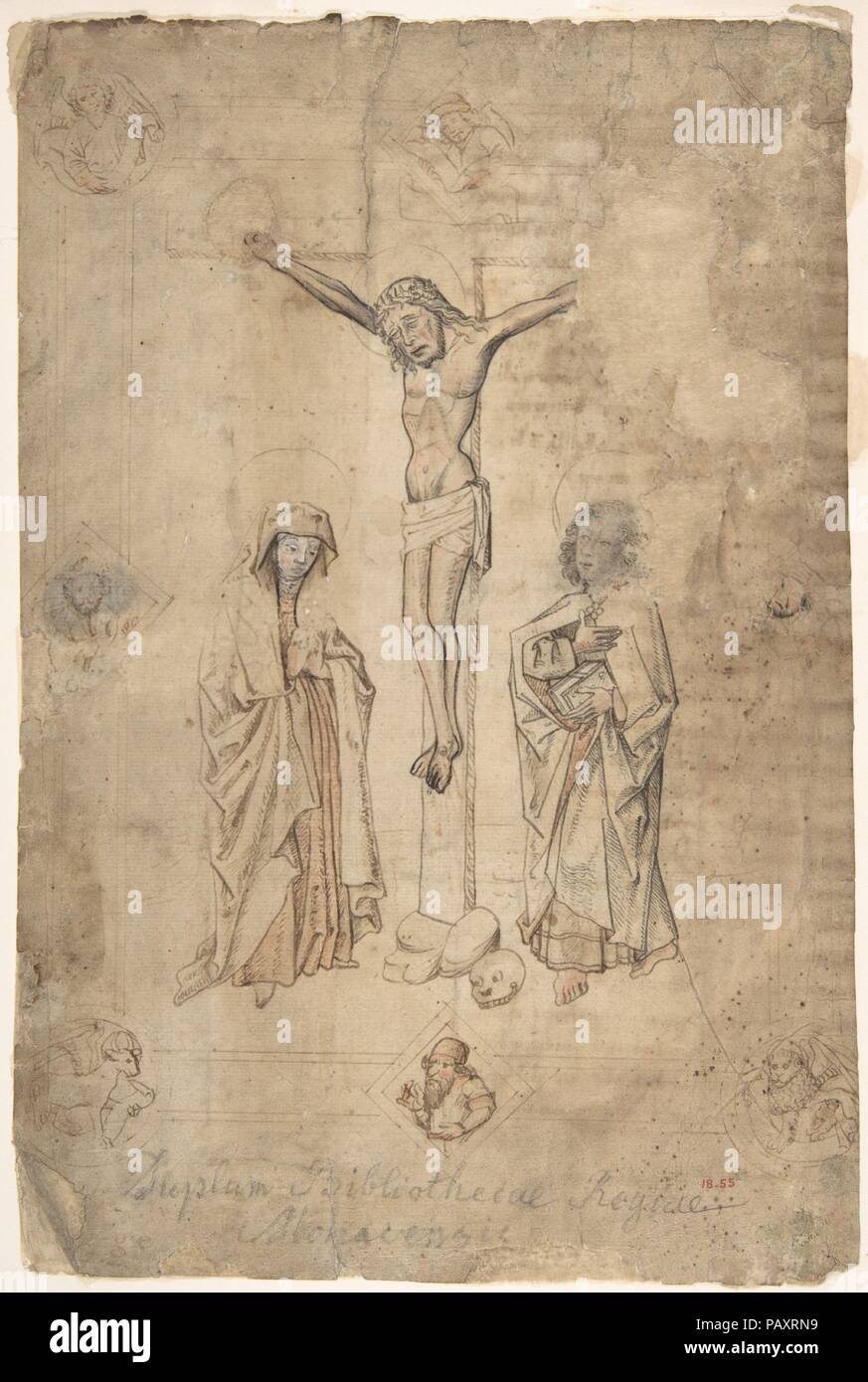 Kreuzigung mit der Jungfrau Maria und St. Johannes der Evangelist. Artist: Anonyme, Deutsch, aus ...