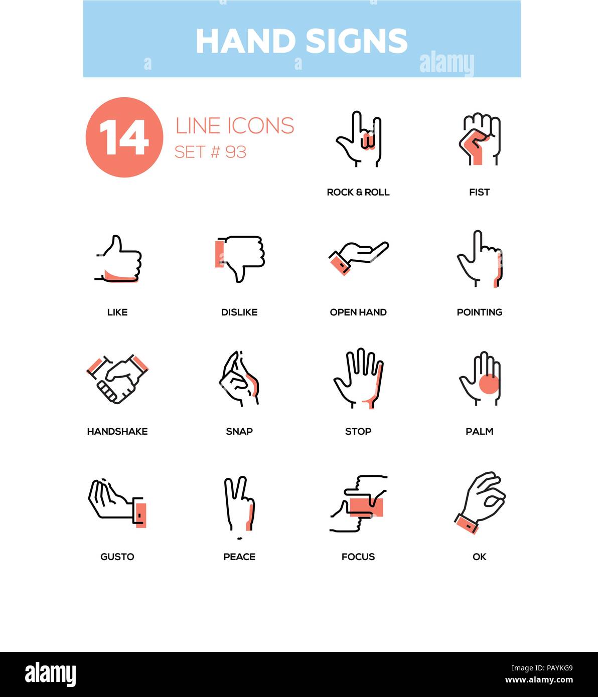 Handzeichen - moderne Linie Design Icons einstellen Stock-Vektorgrafik ...