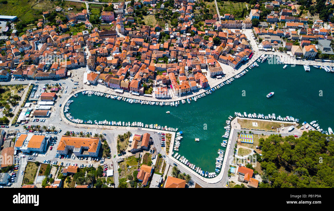 Luftbild der Altstadt von Stari Grad, Hvar, Insel Hvar, Kroatien ...