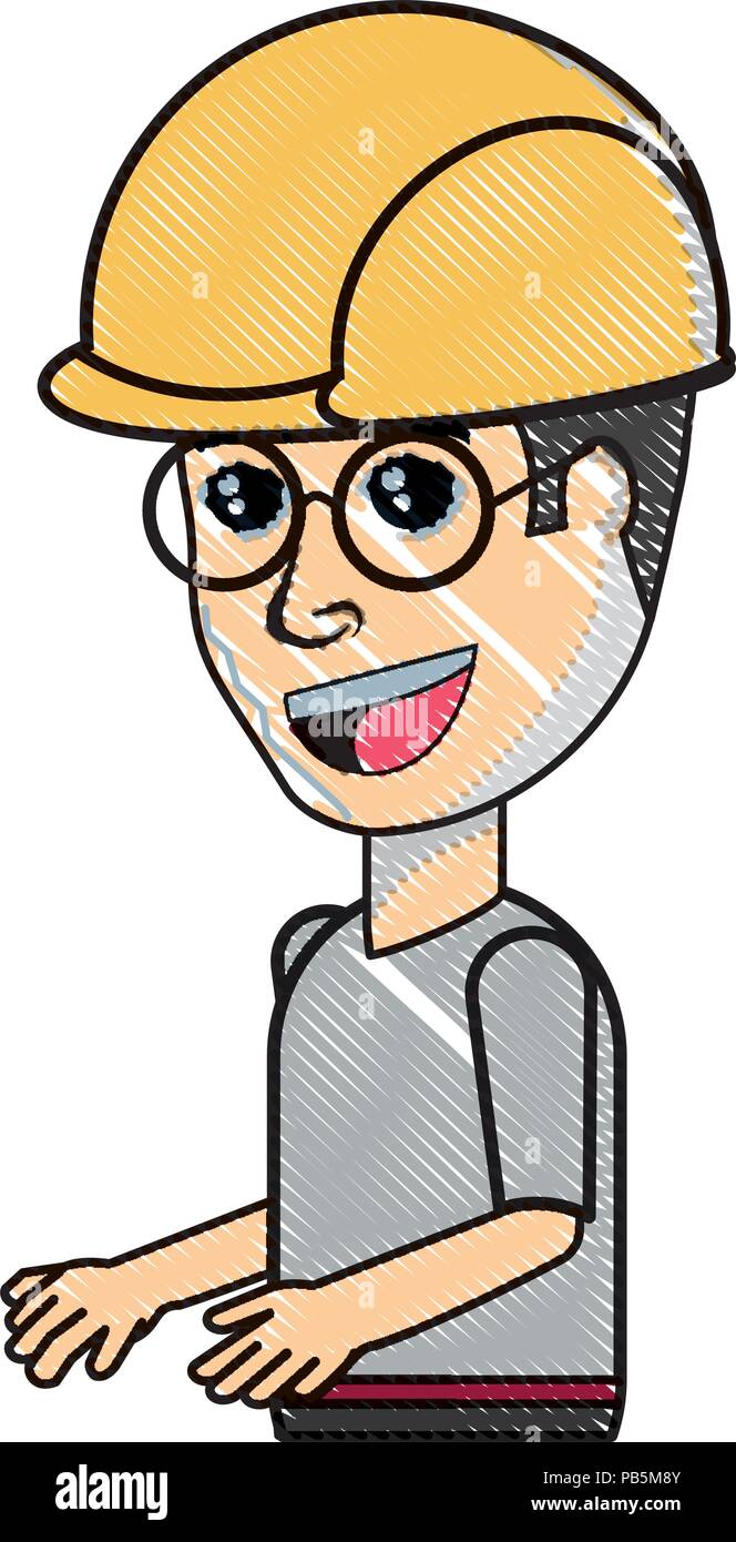 Cartoon Mann mit Helm auf weißem Hintergrund, Vector Illustration Stock ...