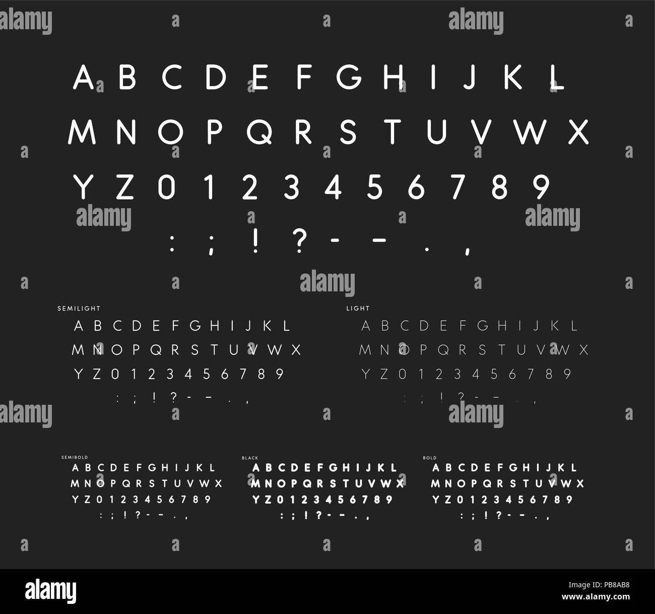 Font mit weichen Ecken, lineare Sans Serif Alphabet, modernen weißen ...