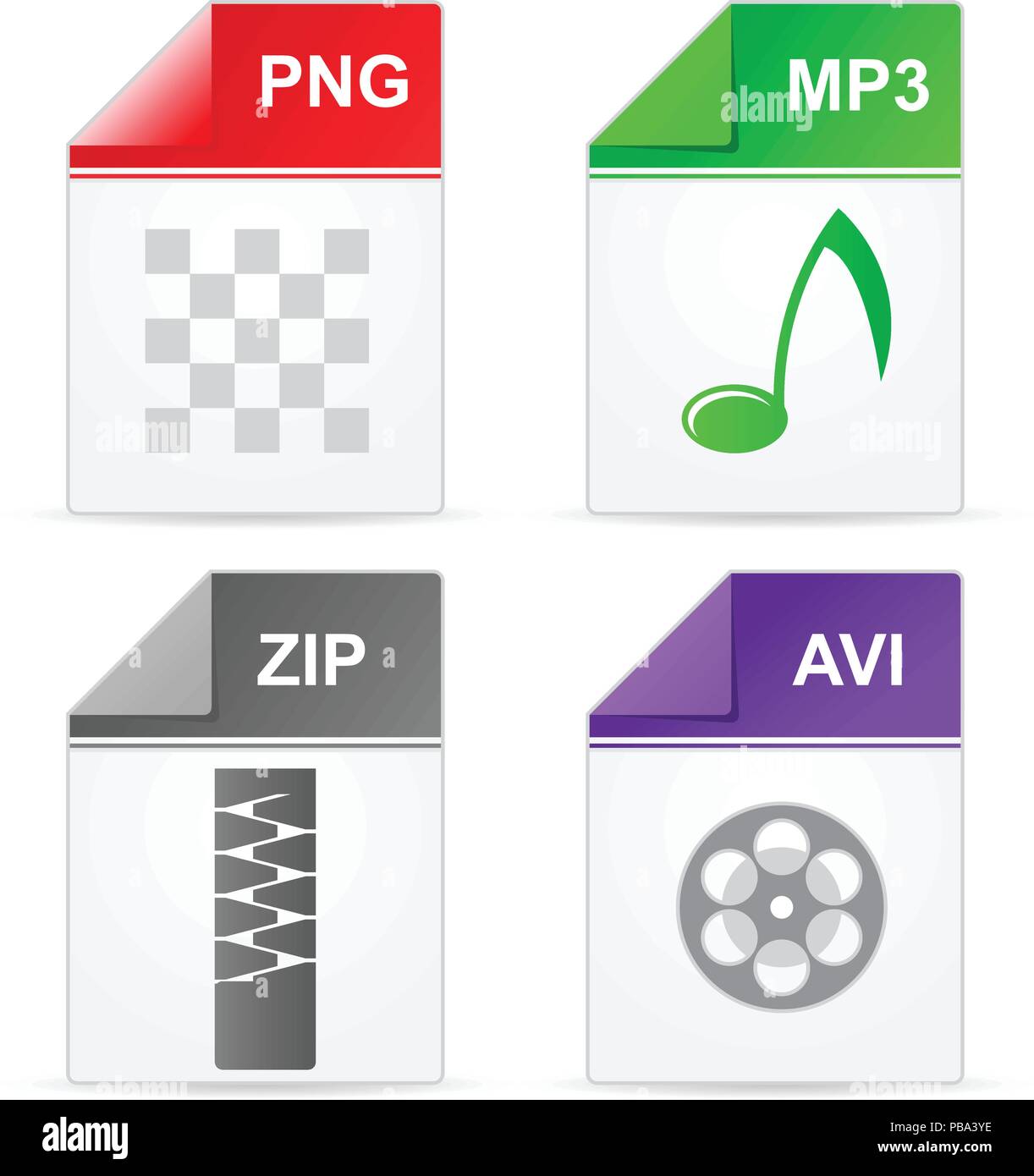 Dateityp Format Symbole-zip, png, mp3, avi Stock-Vektorgrafik - Alamy