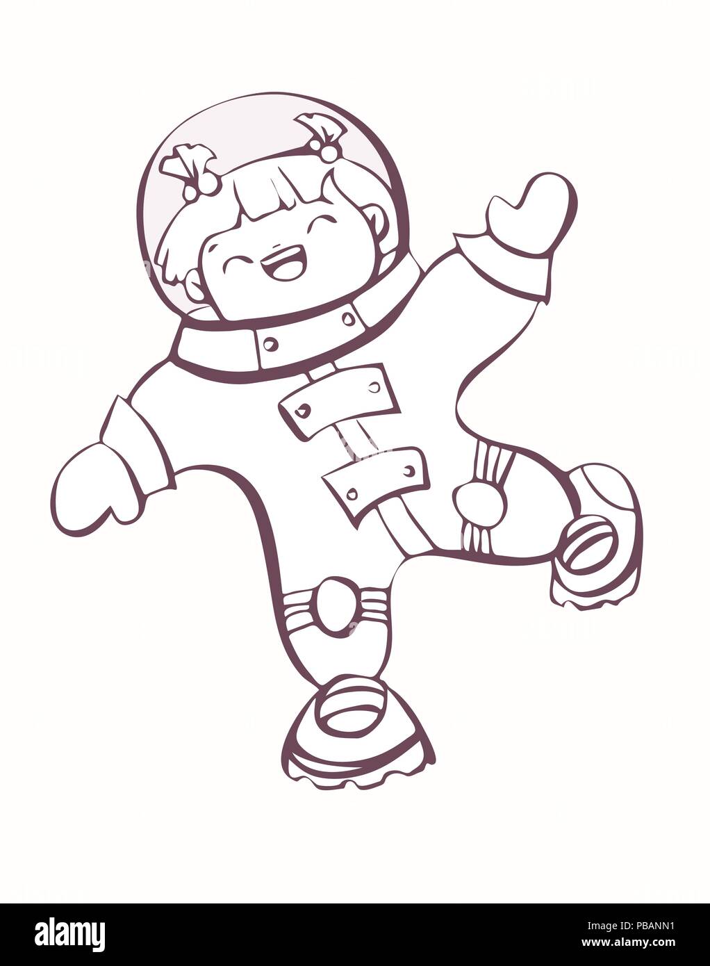 Mädchen Kosmonaut, Vector Illustration im Cartoon Stil zum Färben Stock ...