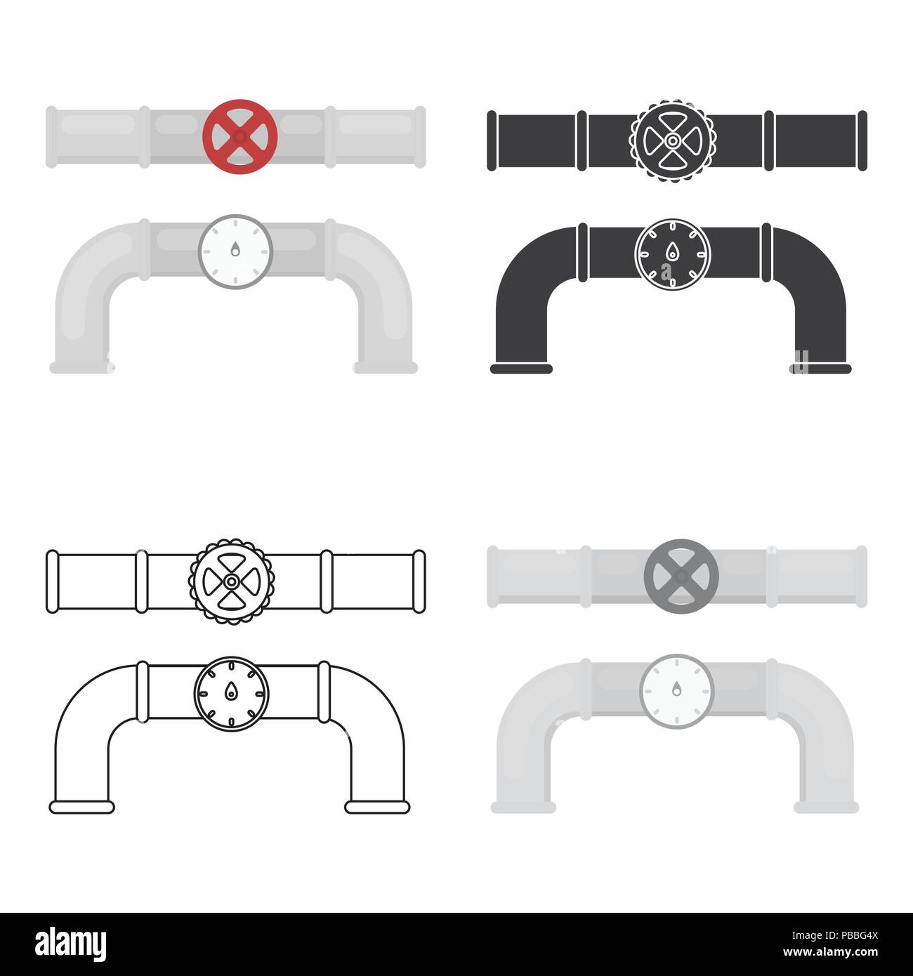 Ventil und m-Symbol im Comic-stil auf weißem Hintergrund. Sanitär ...