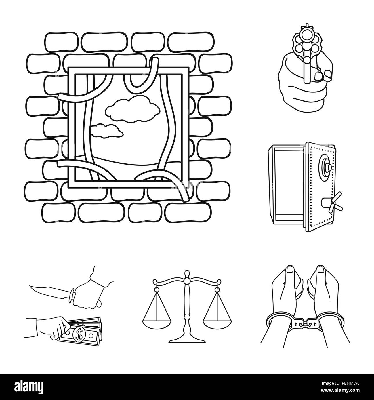 Verbrechen und Strafe Umrisse Symbole im Set Sammlung für Design ...