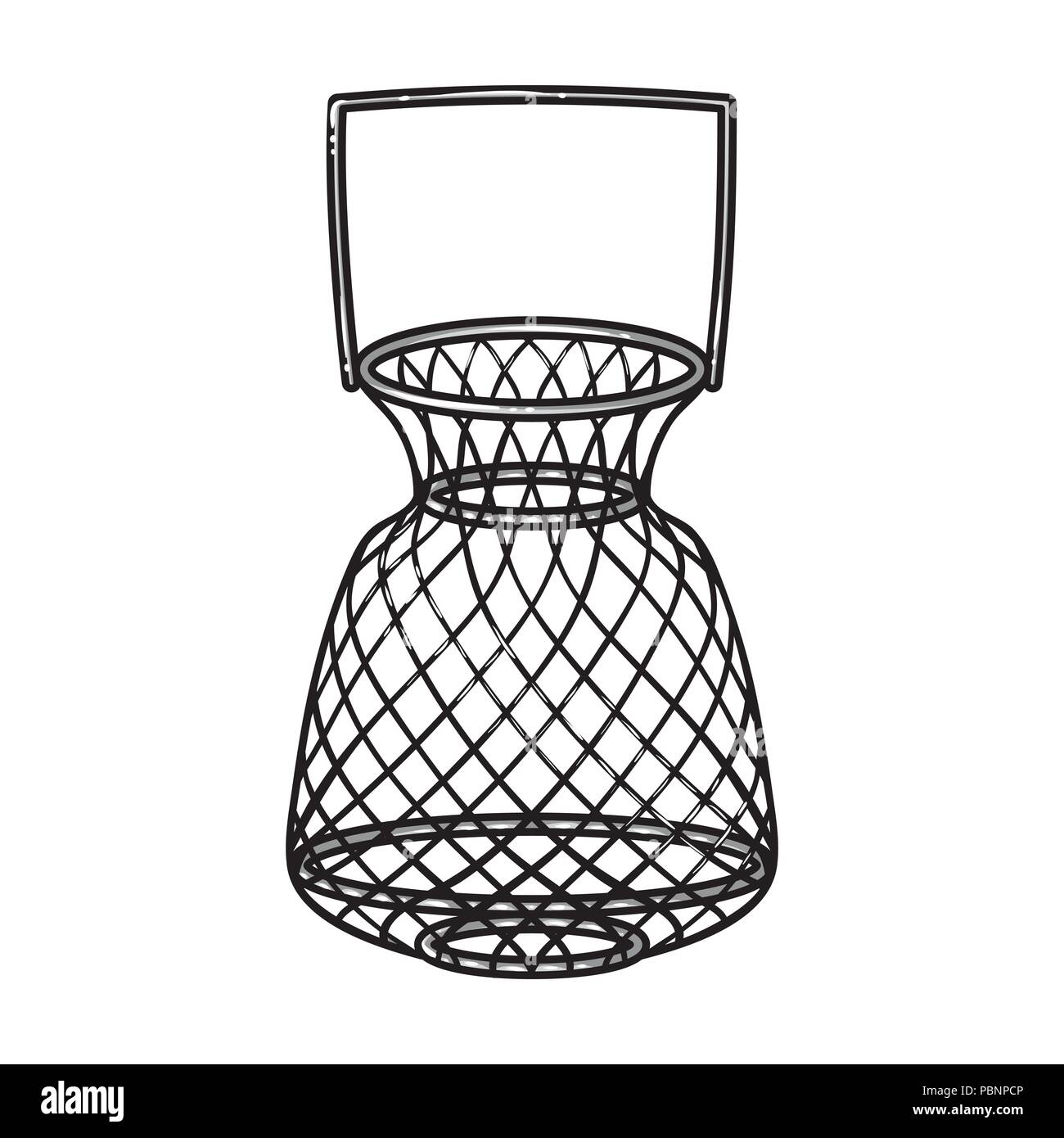 Fischernetz Symbol in Schwarzweiß-Design auf weißem Hintergrund. Angeln ...