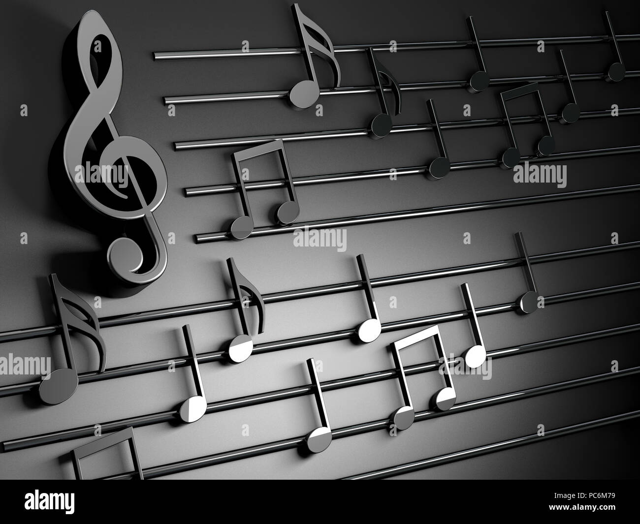 3D-Darstellung von Noten und musikalische Zeichen der abstrakten Musik ...