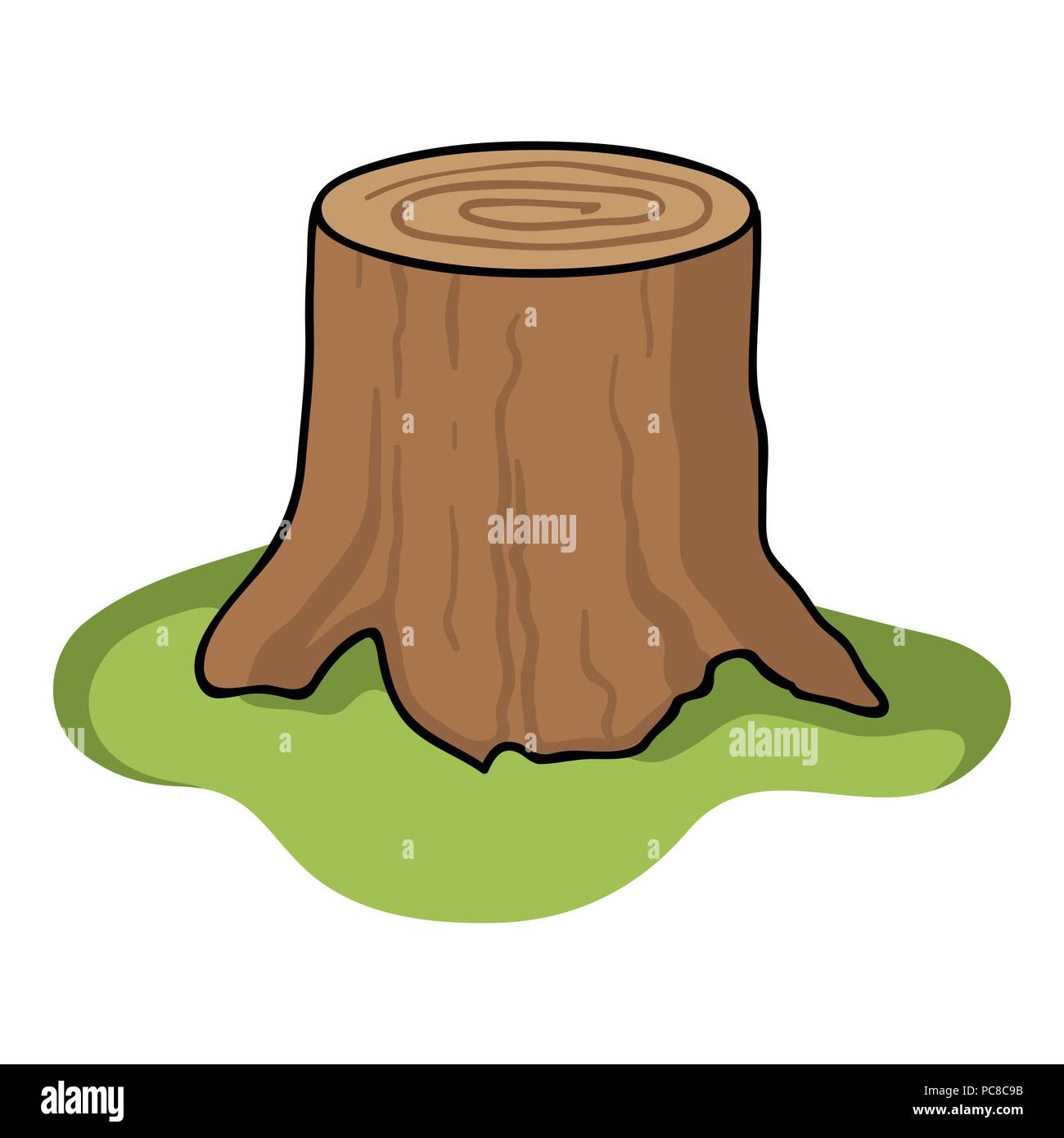 Baumstumpf Symbol im Comic-stil auf weißem Hintergrund. Sägewerk und ...
