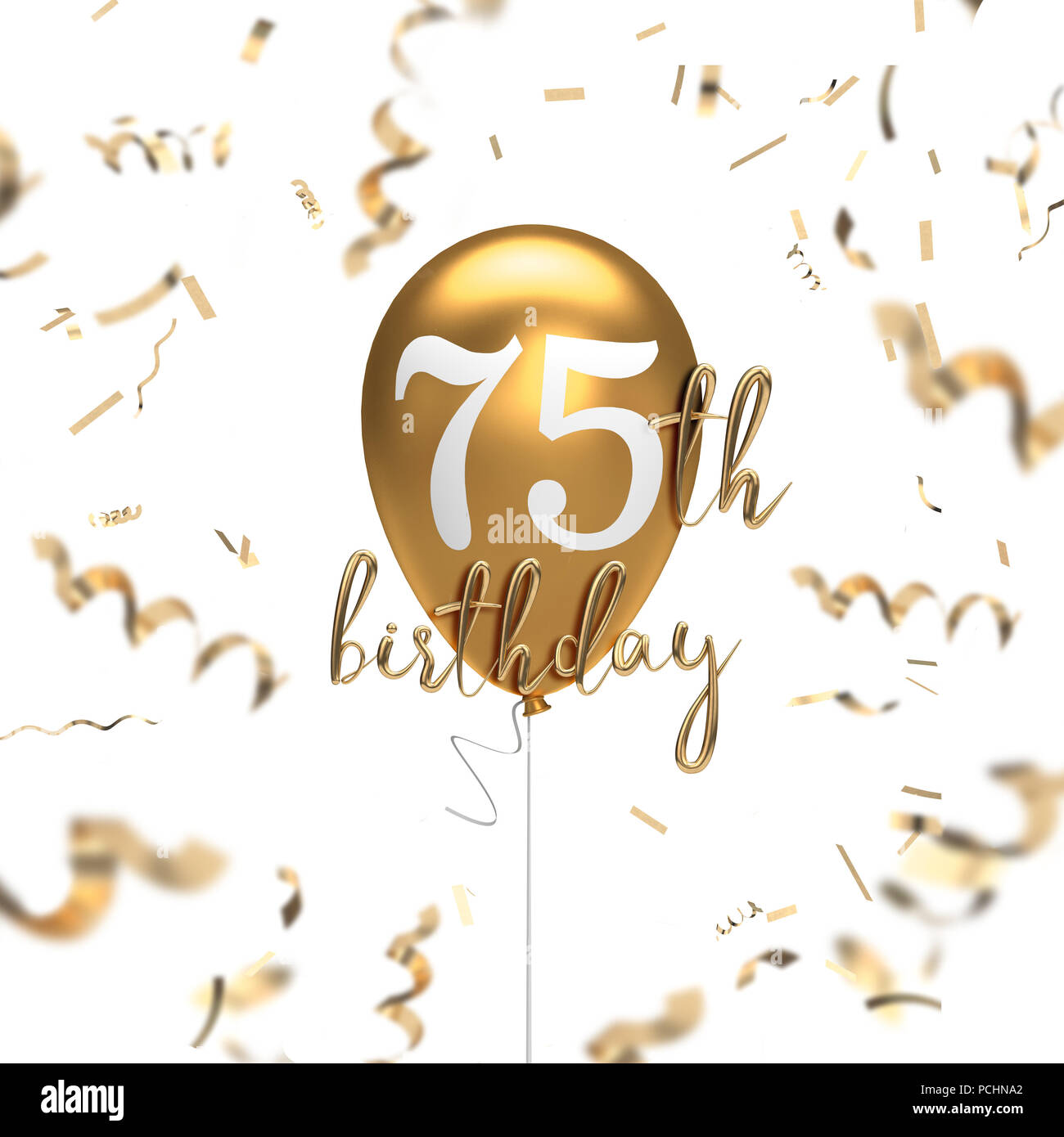 Happy 75th birthday Gold Ballon gruss Hintergrund. 3D-Rendering ...