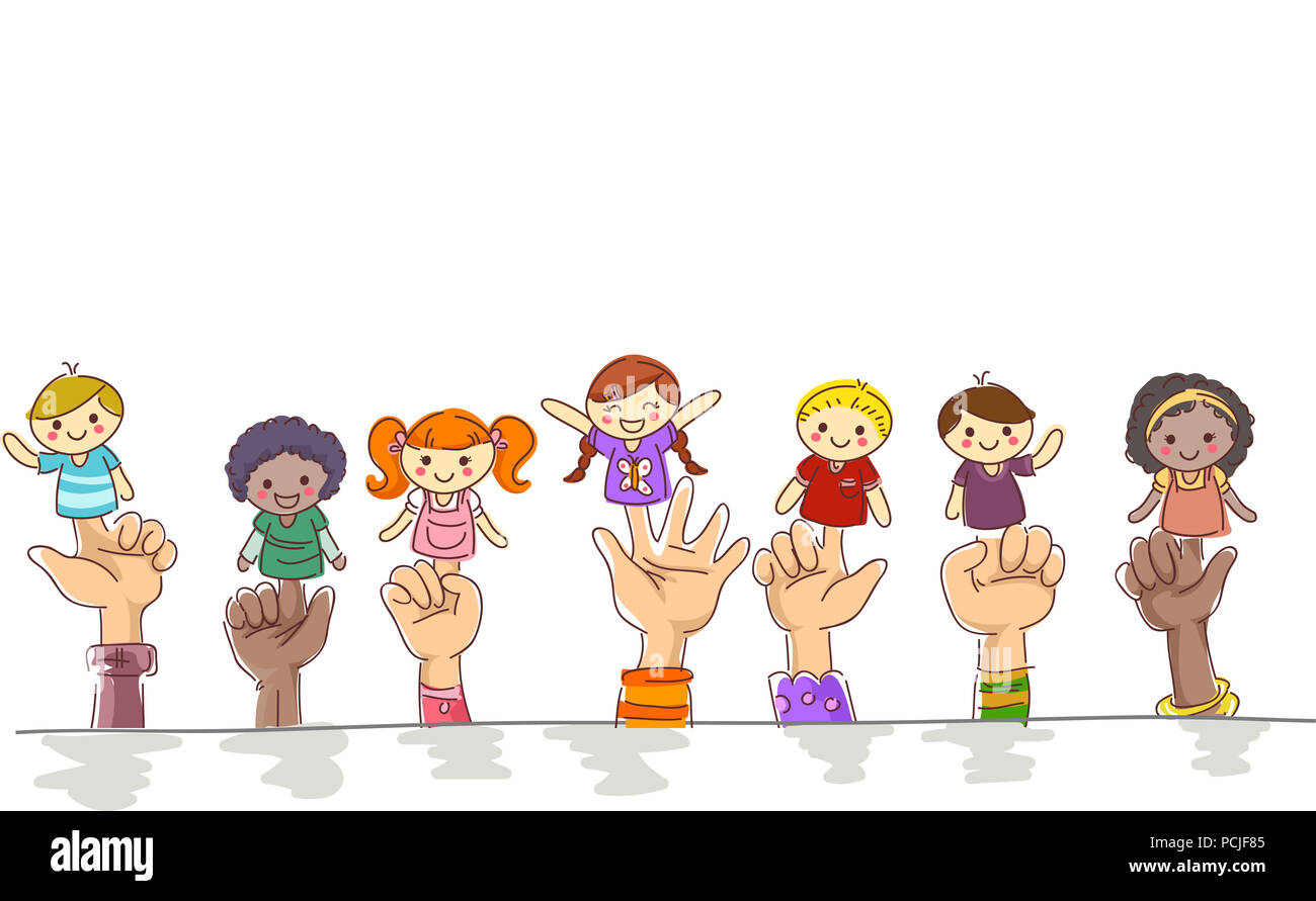 Abbildung: Kinder Hände Grenze Holding Fingerpuppen Stockfotografie - Alamy