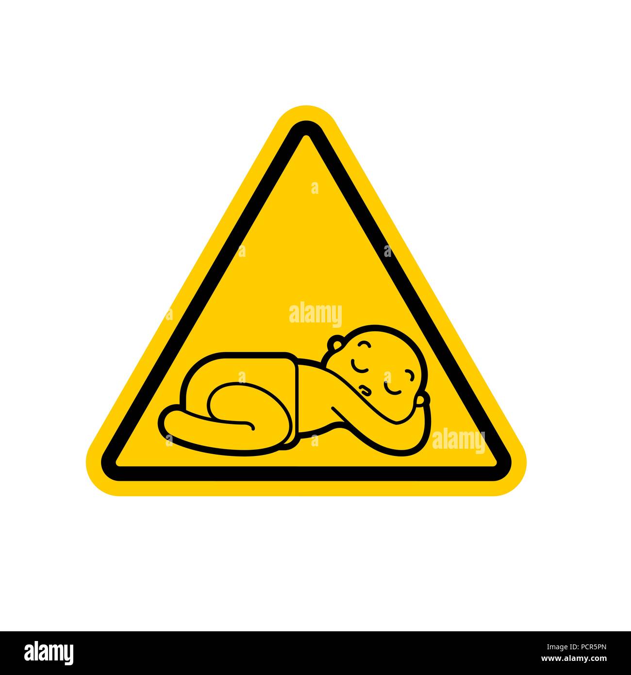 Achtung Kind schlafen. Gefahr Baby. Gelbe Achtung Schild schlecht ...