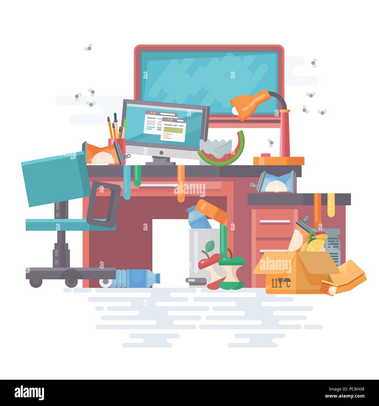 Chaos Arbeit Büro mit Verwirrung und die modernen Geräte, Computer, PC ...