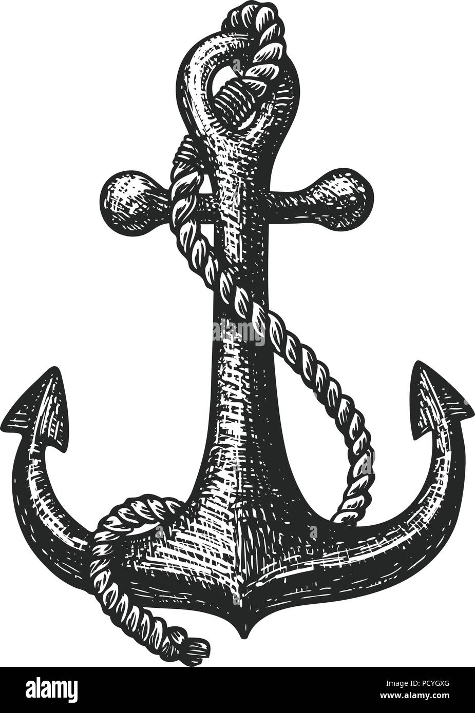 Handgezeichneten Schiff Anker und Seil. Vintage Skizze Vector ...