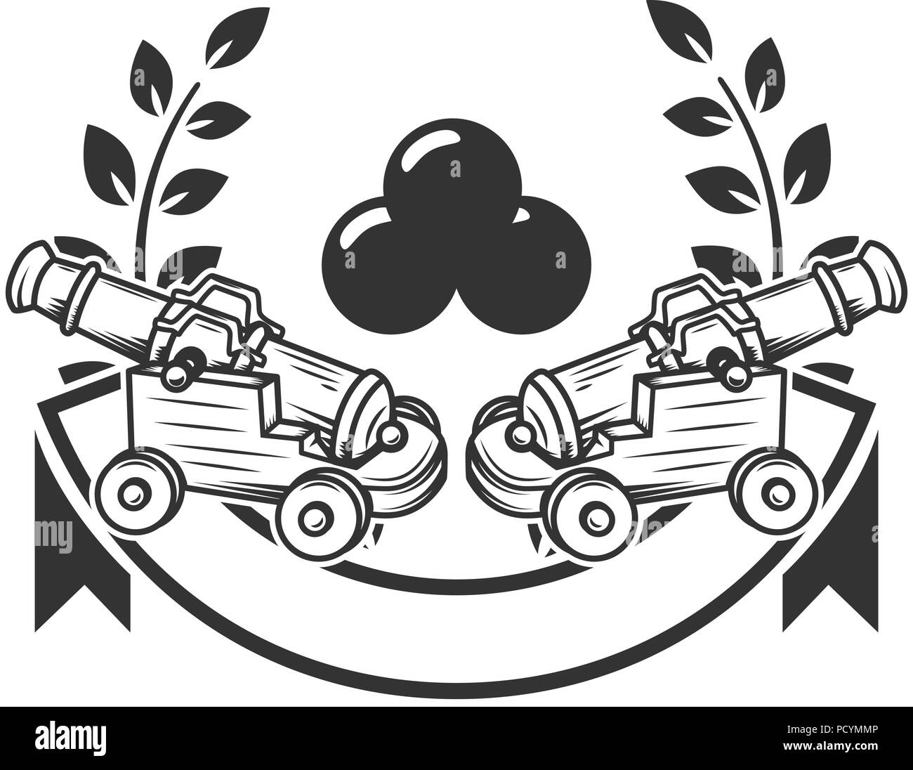 Emblem Vorlage mit Kanonen. Design Element für Logo, Label, Emblem ...