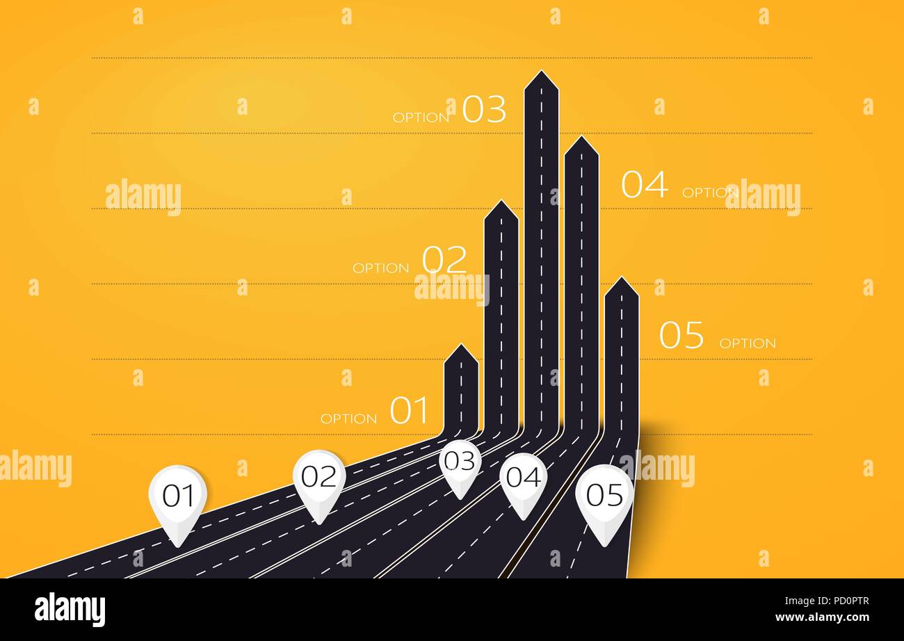 Moderne 3D-Pfeil Straßen Karte von Business und reise Infografik mit ...