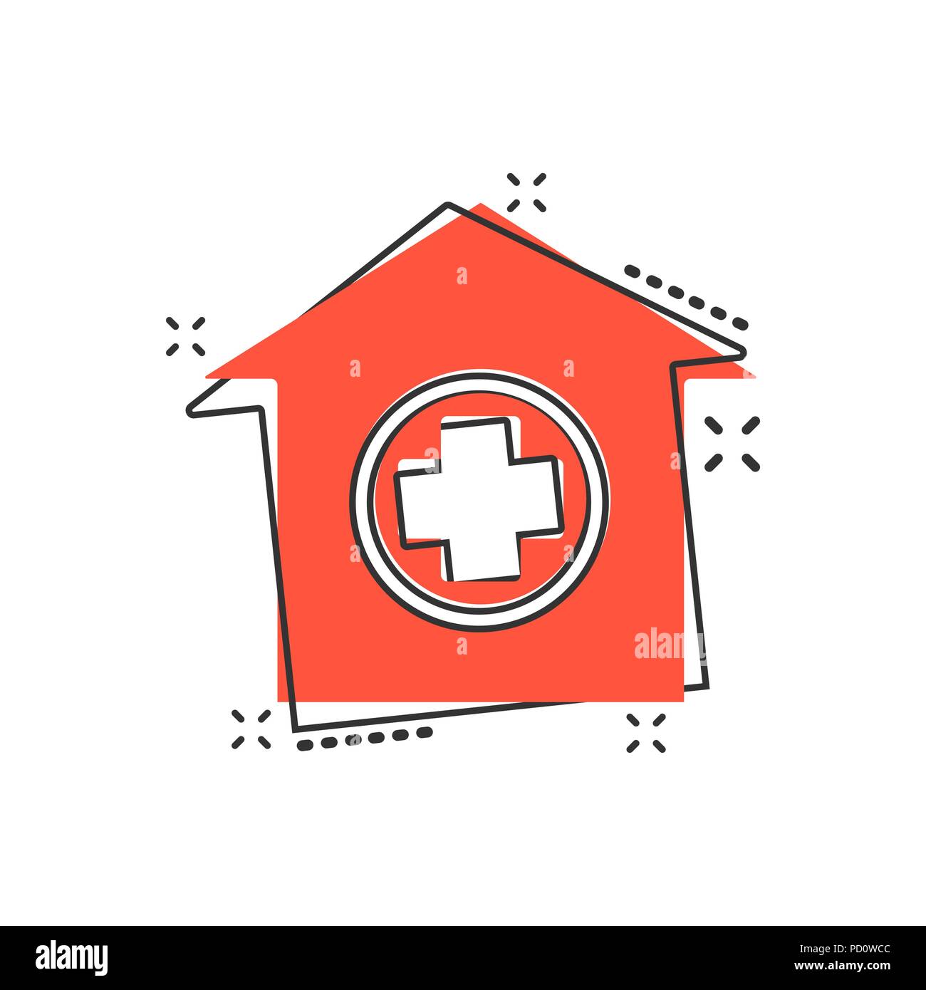 Vektor cartoon Krankenhaus Gebäude Symbol im Comic-stil. Krankenhaus ...