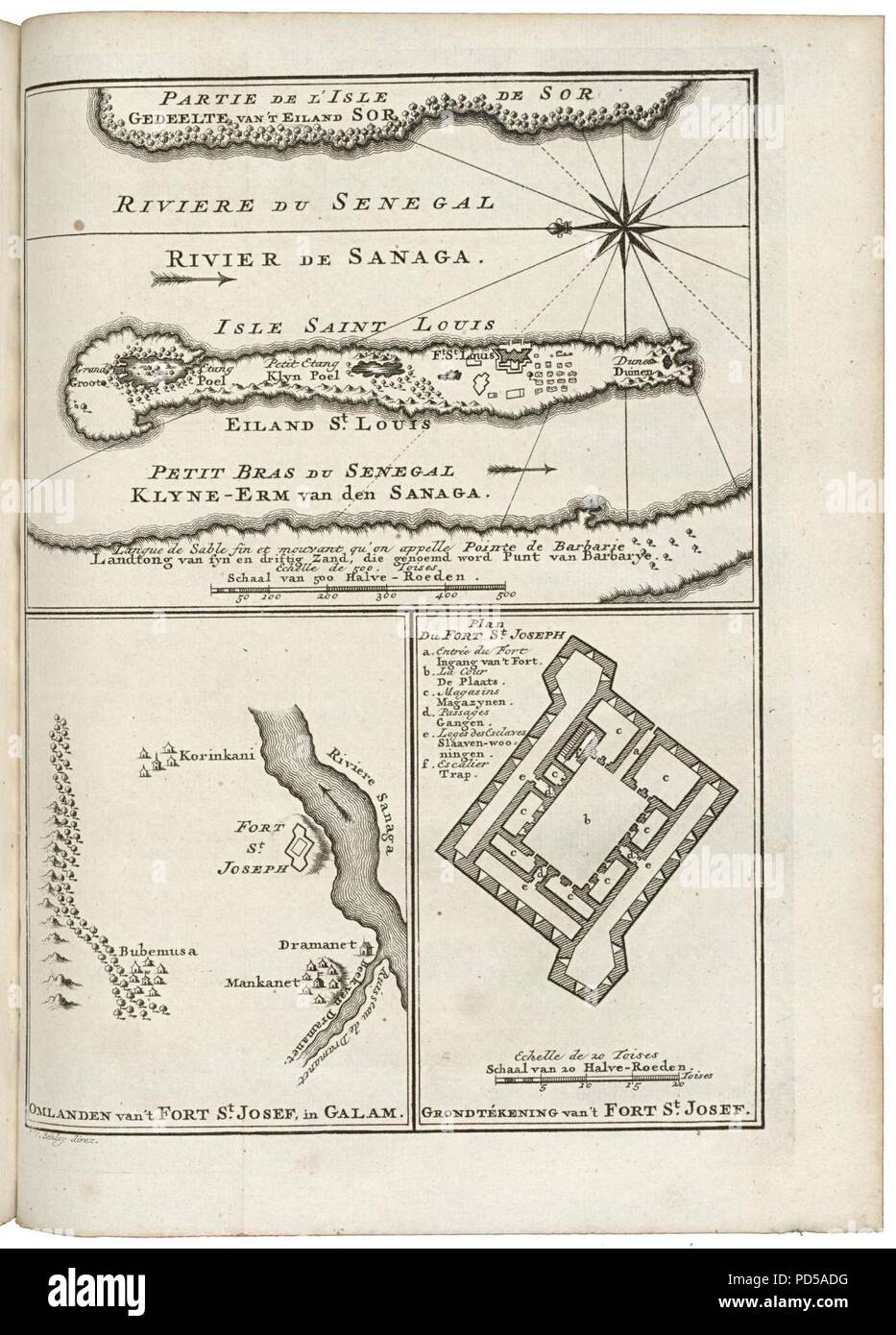 Karte der Insel St. Louis in der Sanaga Fluss und einem Lageplan und ...