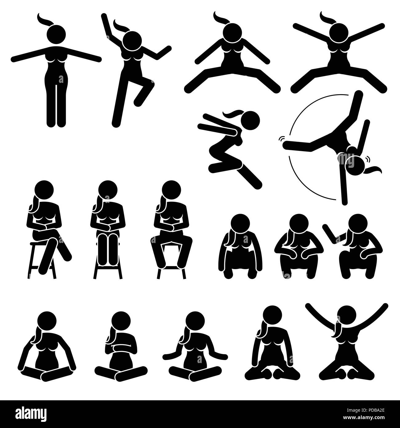 Sitzende strichmännchen weiblich Schwarzweiß-Stockfotos und -bilder - Alamy