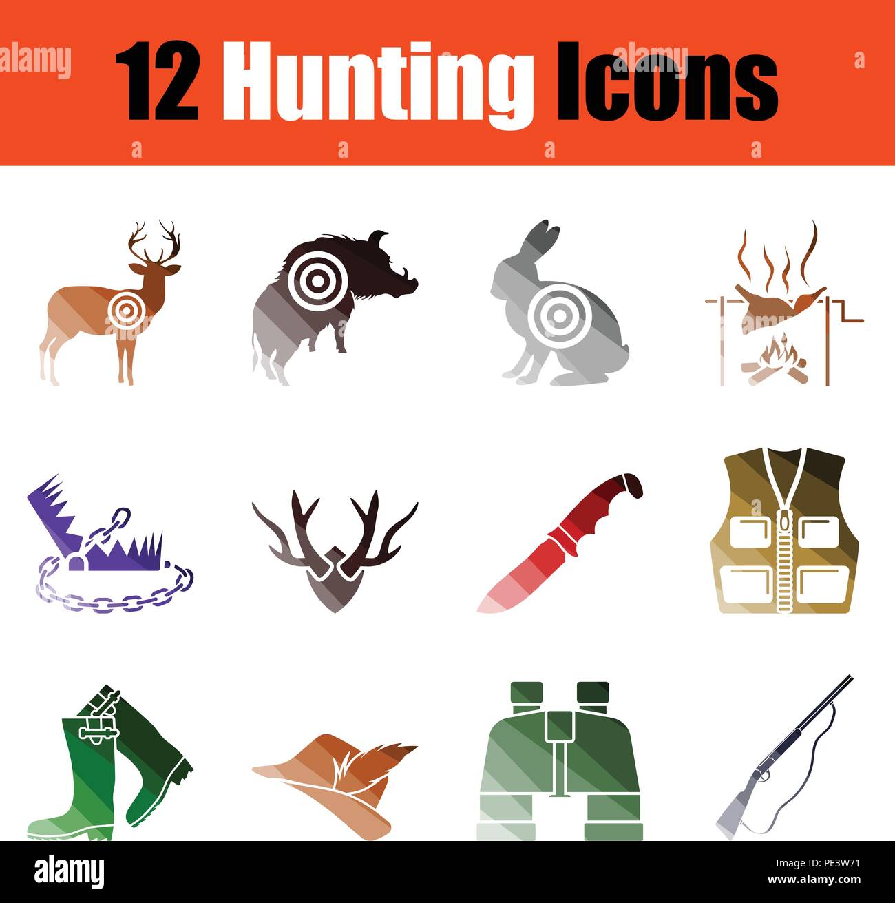 Einstellen der Jagd Symbole. Gradient Farbgestaltung. Vector ...