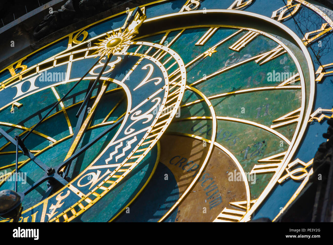 Prager Orloj, Detail des Zifferblattes der die berühmte astronomische ...