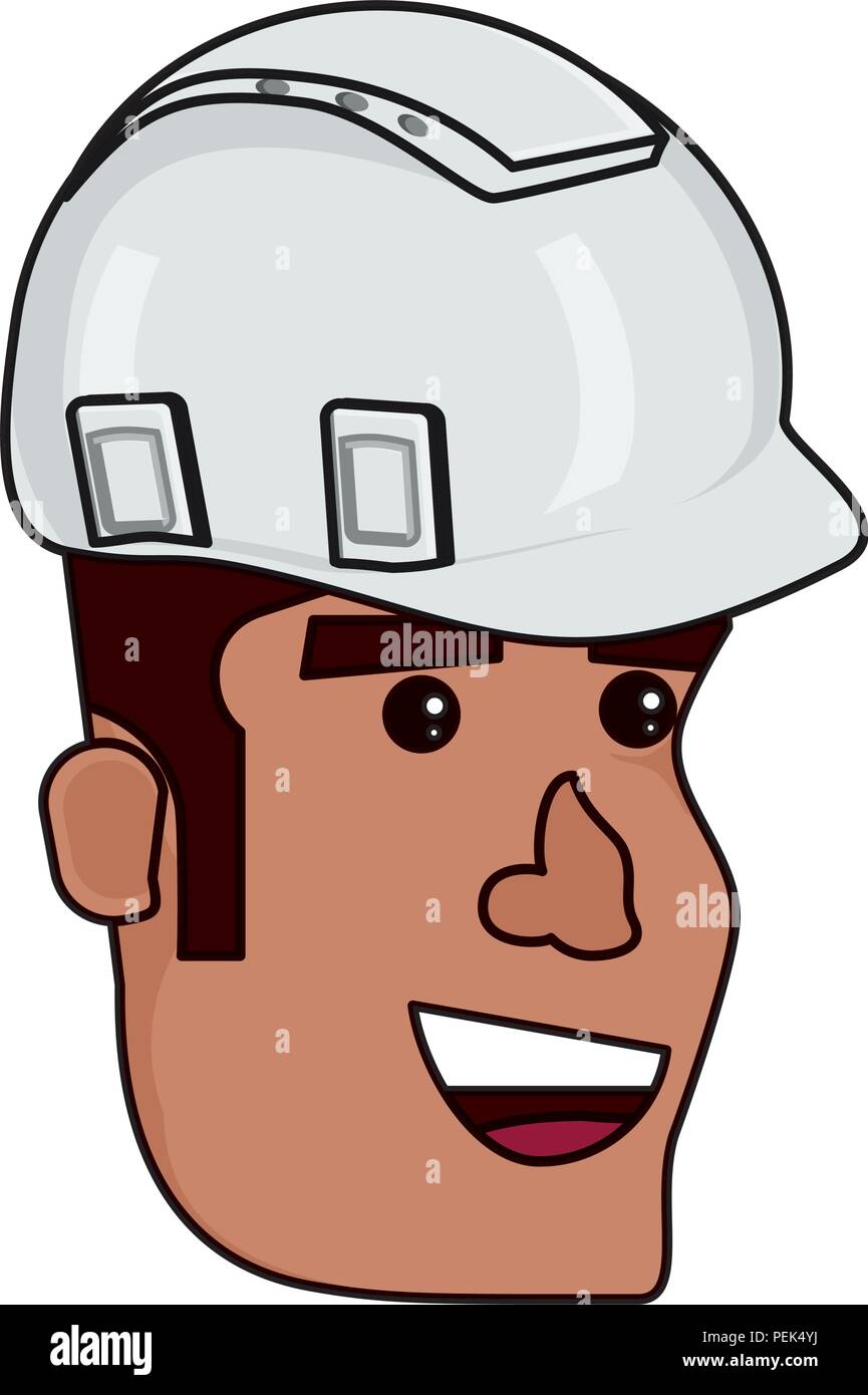 Cartoon Mann mit Helm auf weißem Hintergrund, Vector Illustration Stock ...