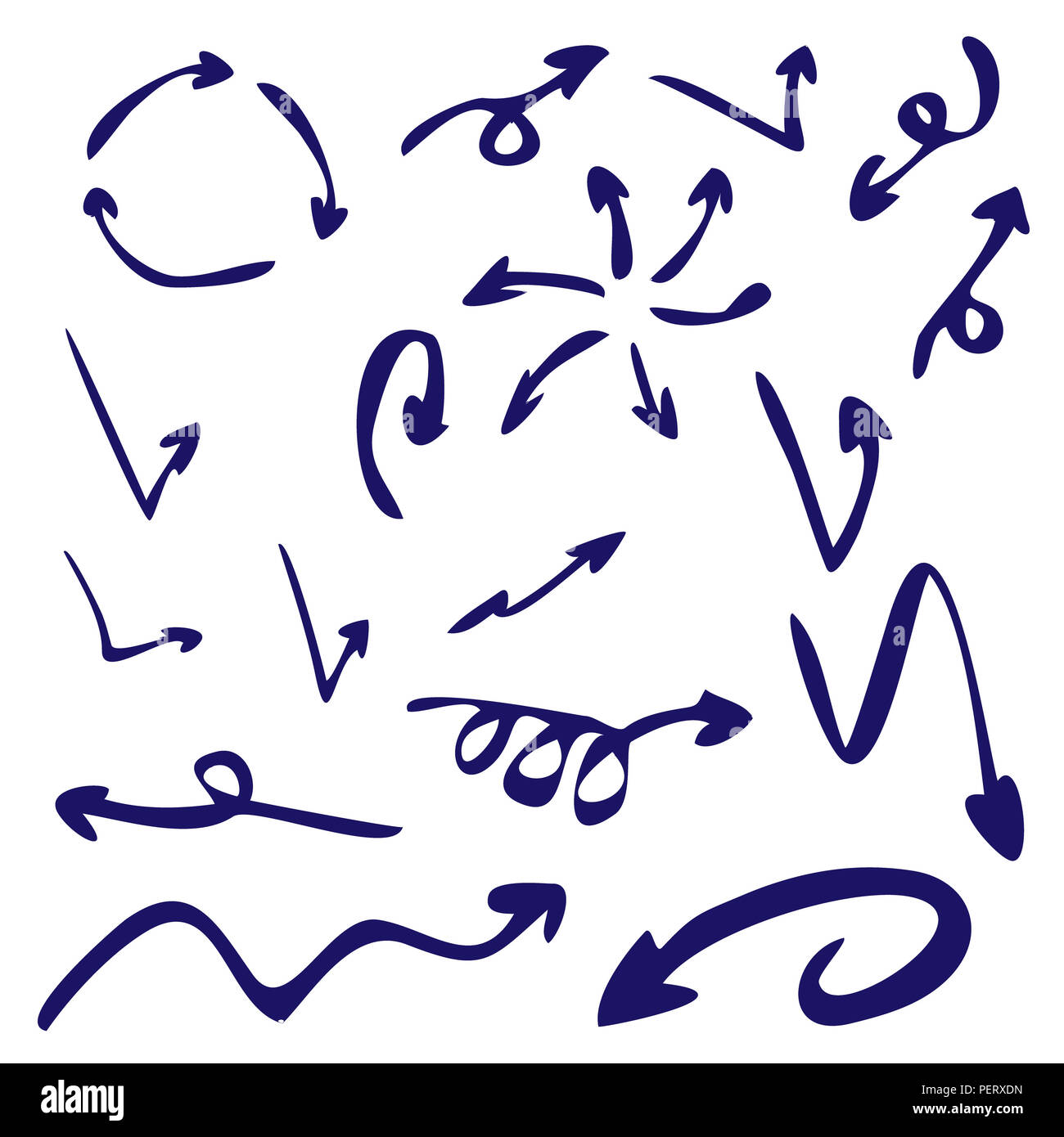 Zeiger, Pfeile und andere Zeichen. Bild in Schwarz und Weiß. Doodle ...