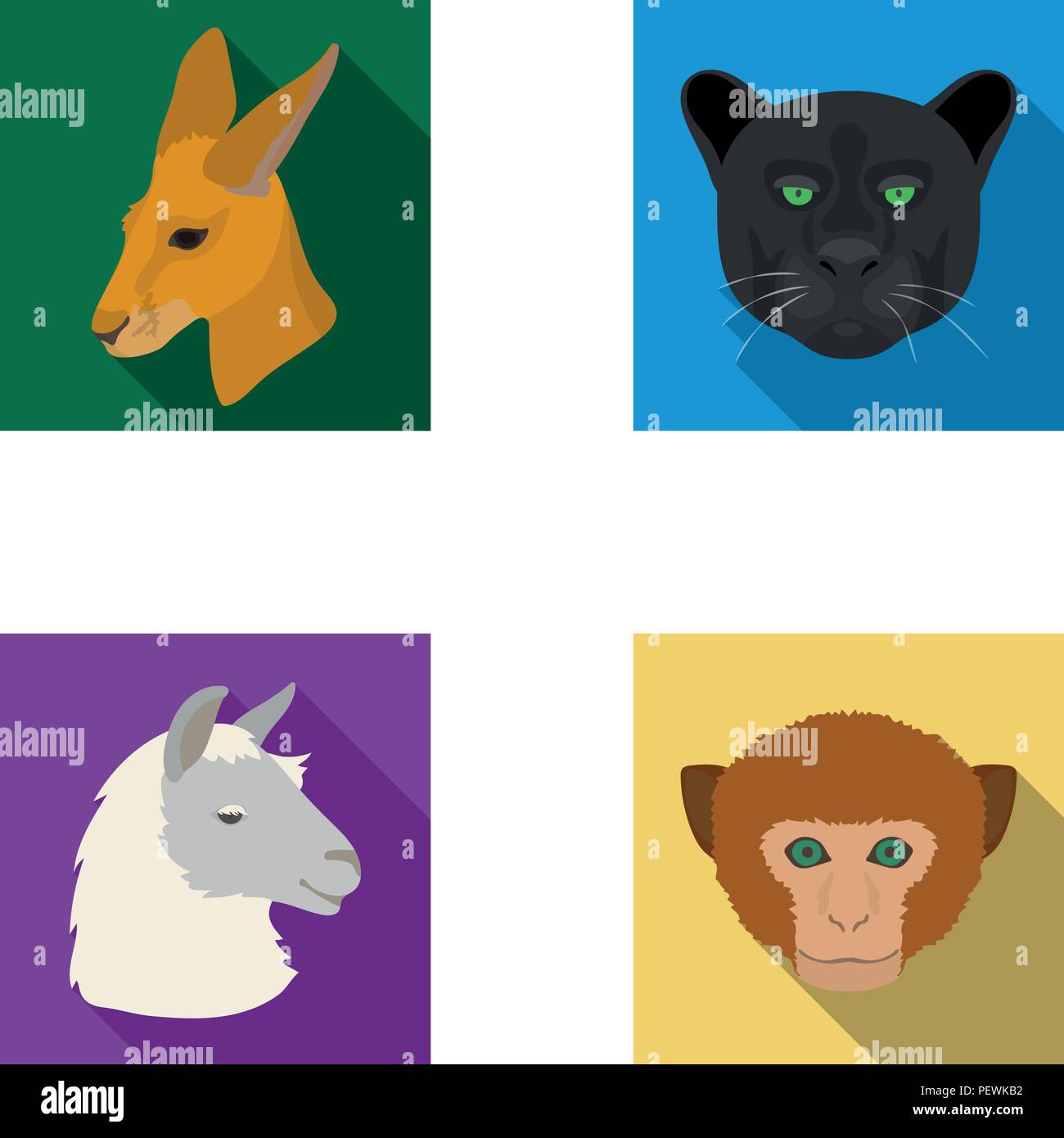 Tiere, Tier, Sammlung, flach, Kopf, Icon, Illustration, isoliert ...