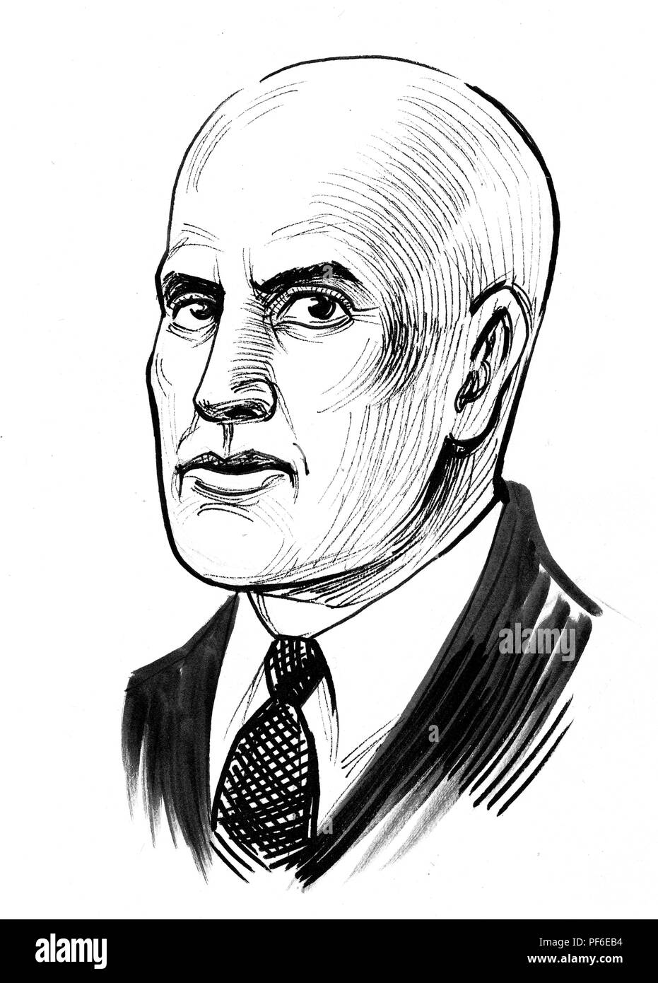 Benito Mussolini portrait. Tinte schwarz-weiss Zeichnung ...
